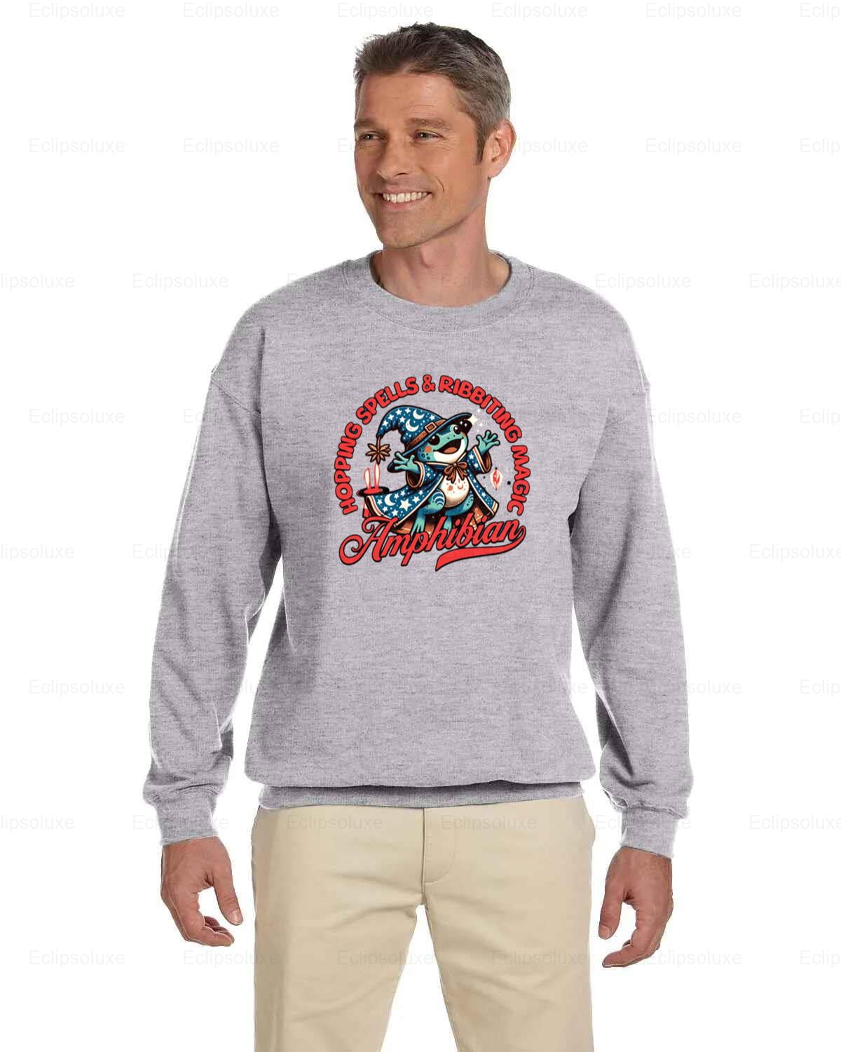 Amphibian Wizard Sweatshirt Ribbiting Fun for Fantasy Magic Lovers Now ...