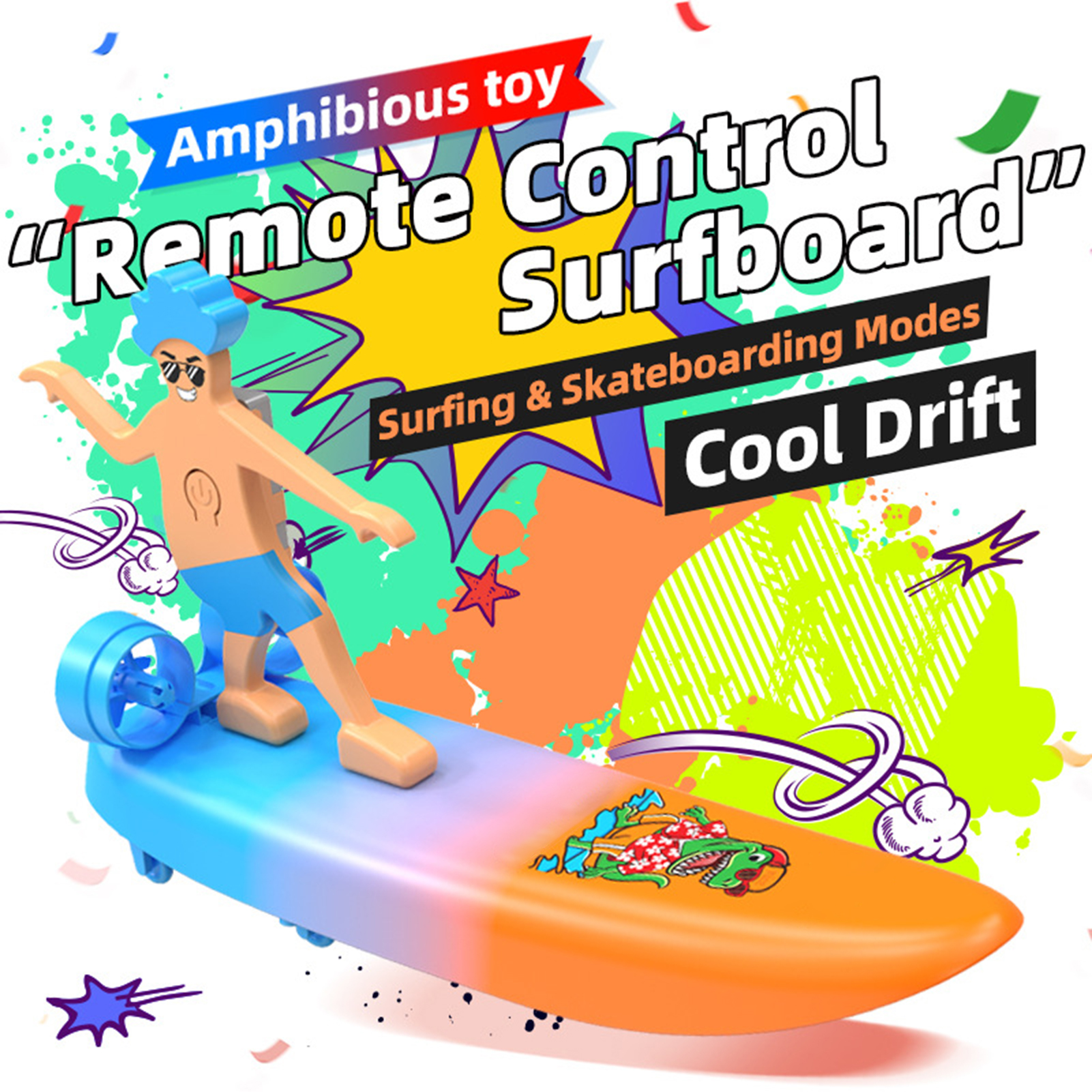 Amphibious 2.4GHz Remote Control Surfboard Waterproof RC Racing Speed ...