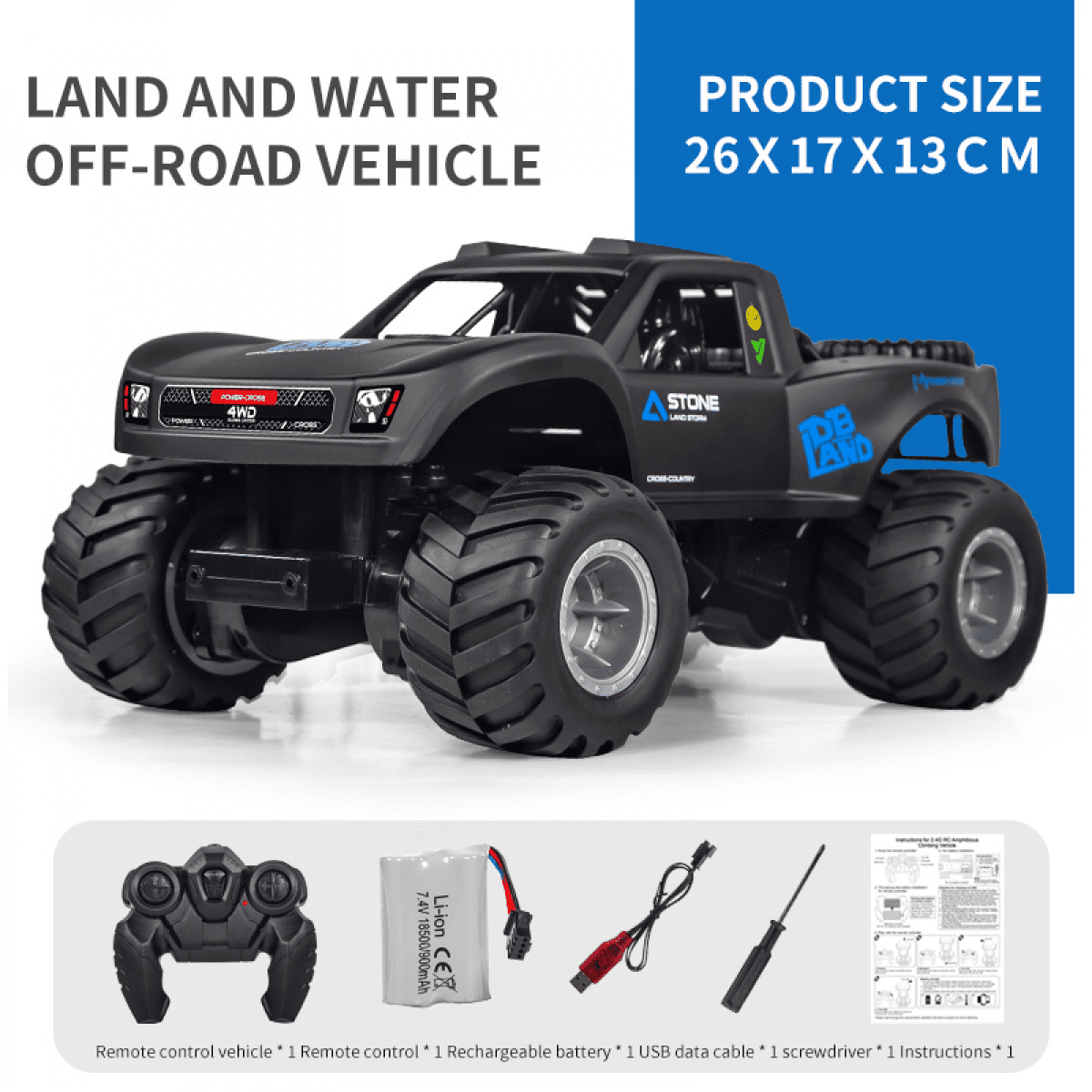 Amphibious Remote Control Car 2.4G Offroad Waterproof RC Truck with ...