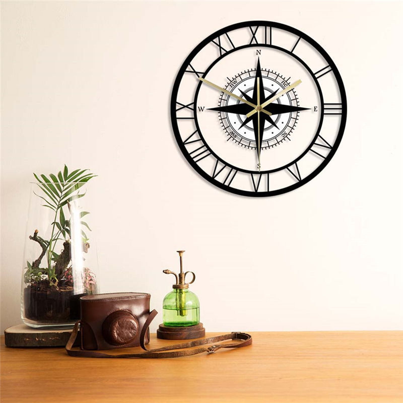 Ampiyan 12\ LED Nautical Wall Clock with Compass Design - Transparent ...