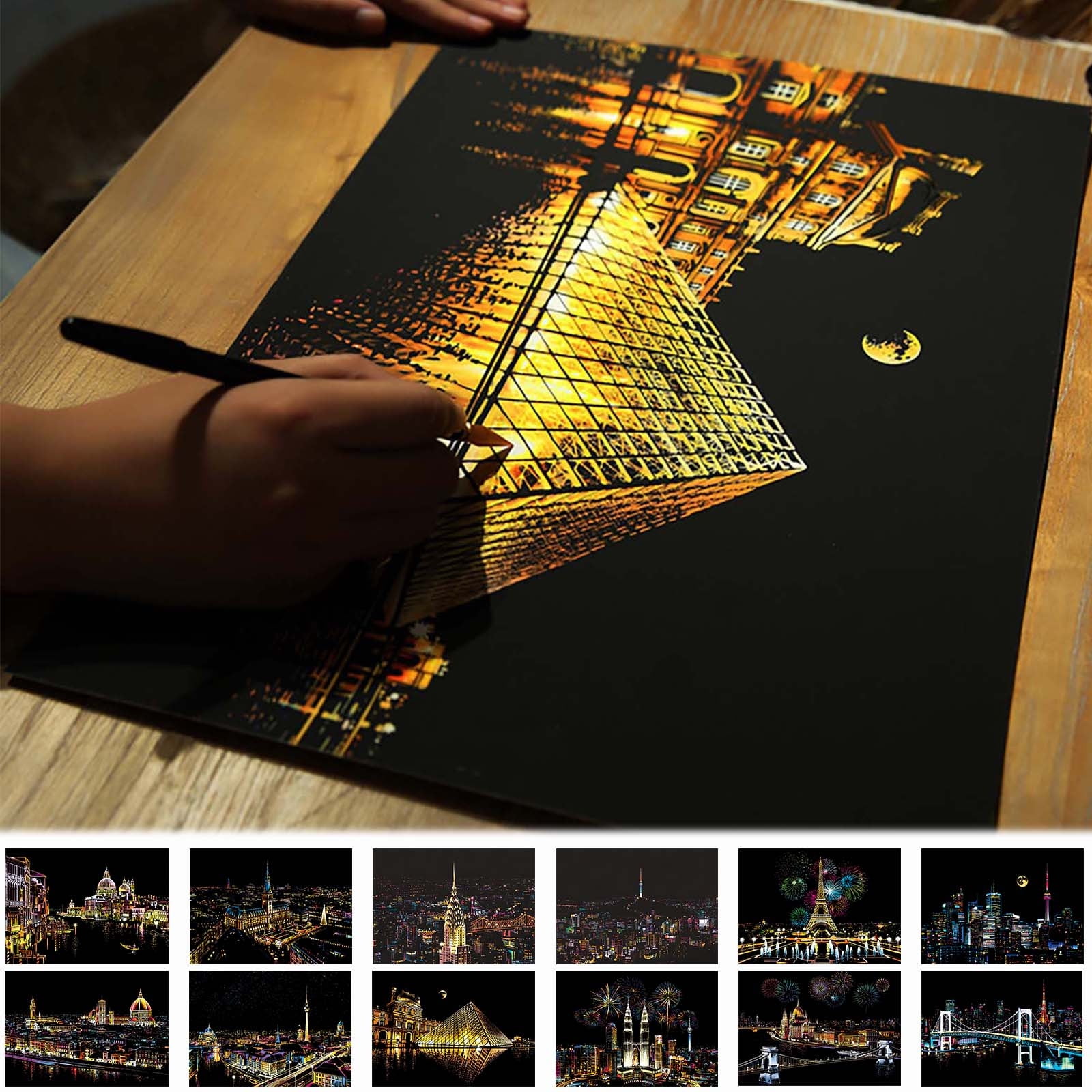 Ampiyan Adult DIY Scratch-Off City Night Scenery Art Kit - Stress ...