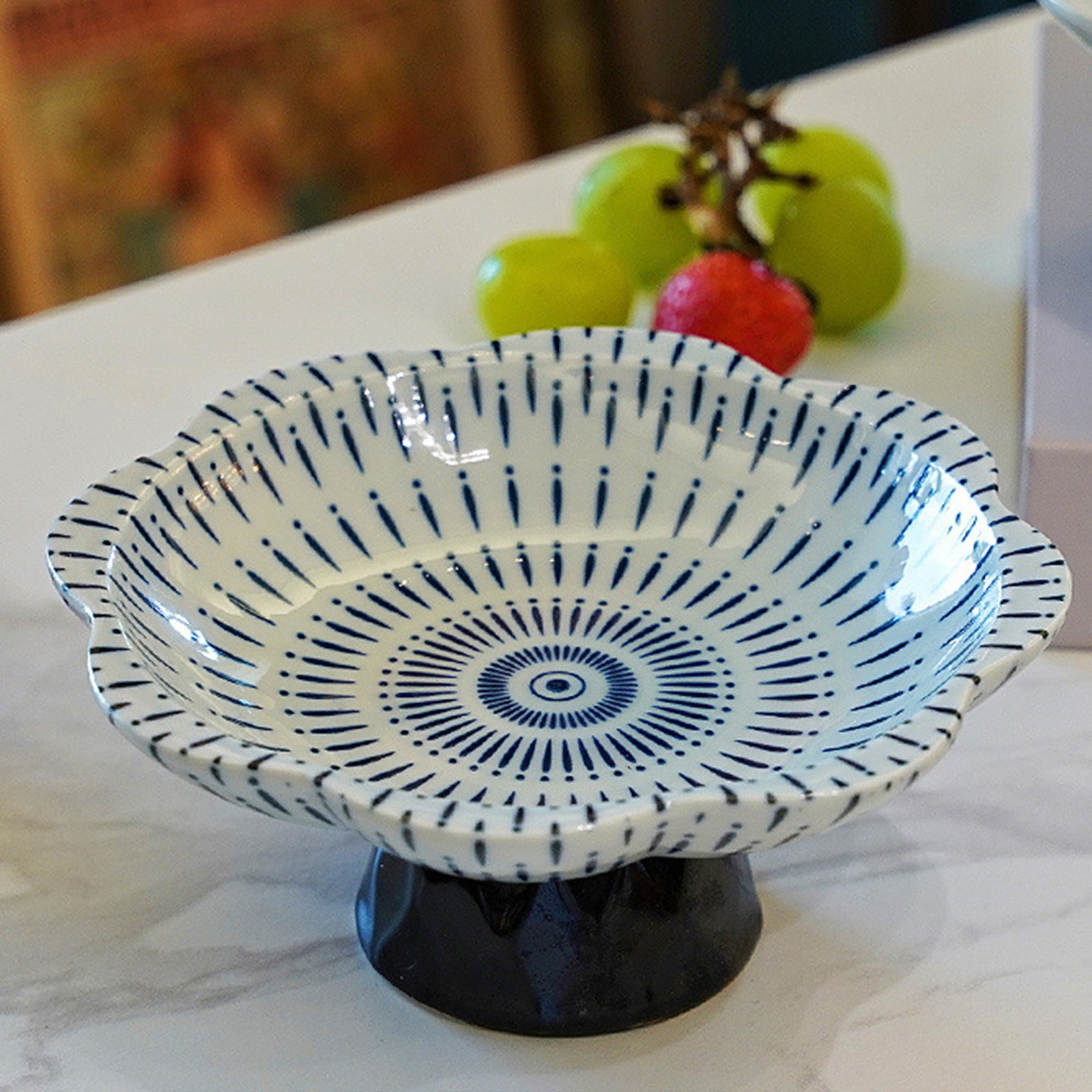 Ampiyan Chinese Blue & White Hand-painted Ceramic High Footed Fruit ...