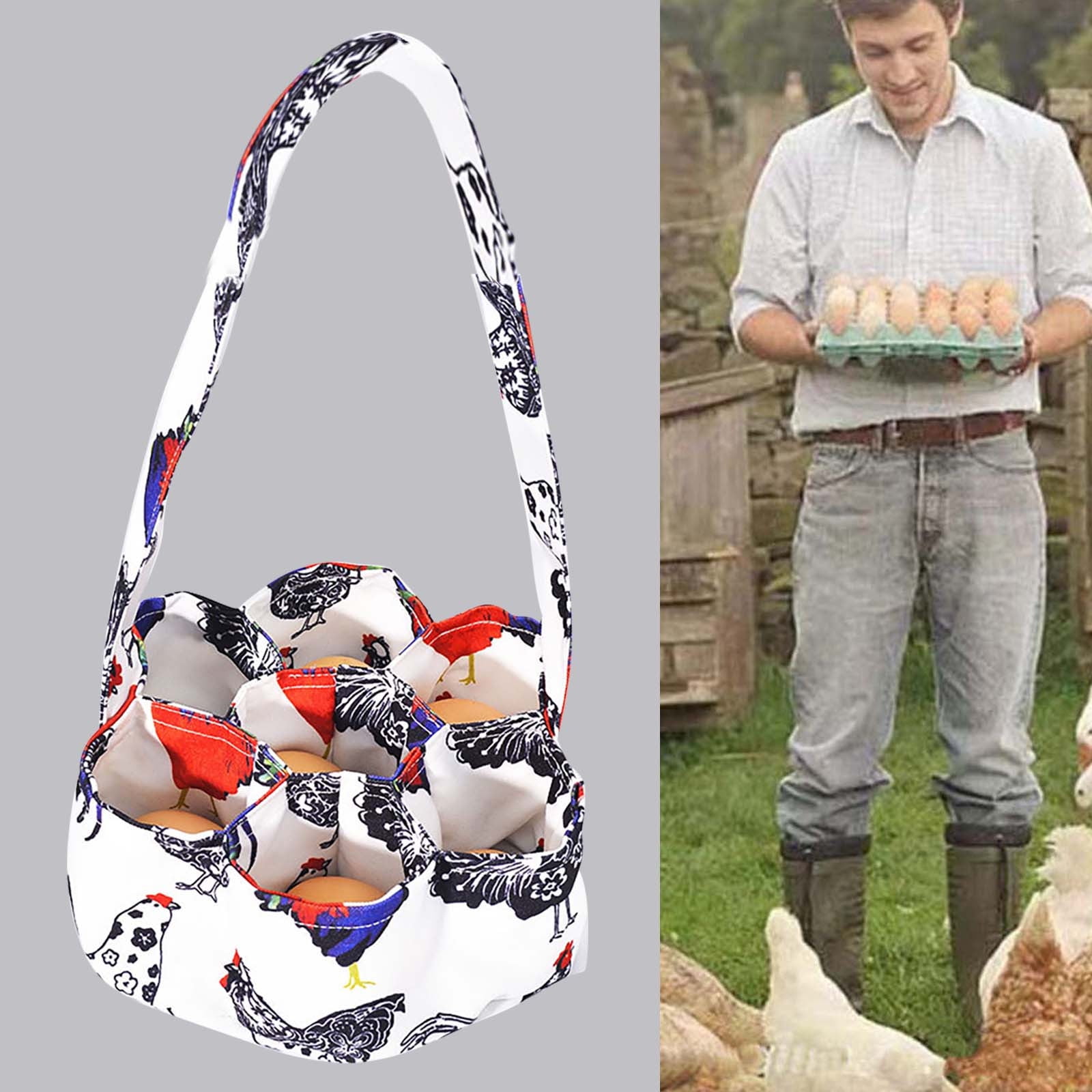 Ampiyan Farm Fresh Egg Collection Basket with 7 Cotton Bags - 7.87 Inch ...