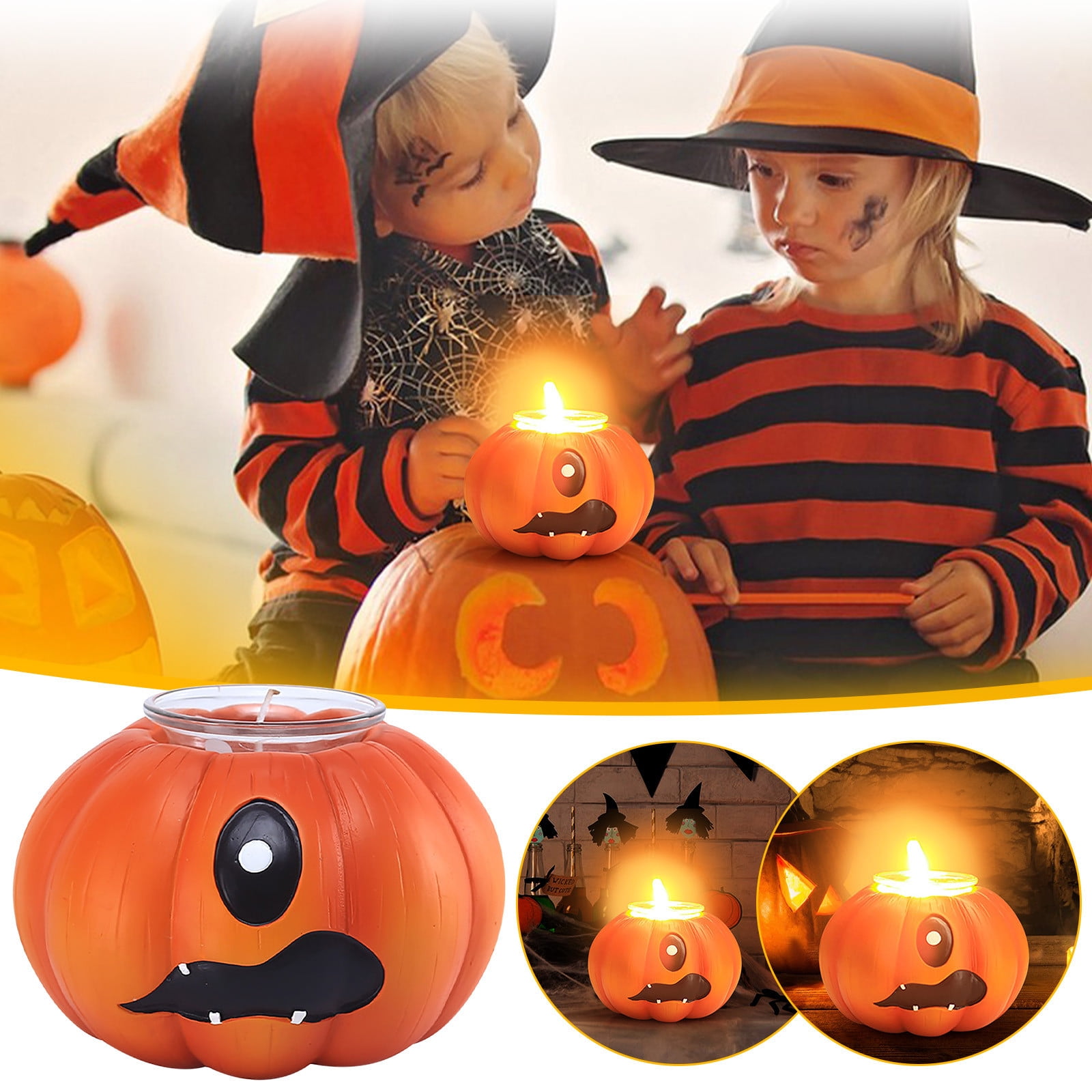 IBaodan Pumpkin Candle Light, Halloween Table Decor Fall Centerpiece ...