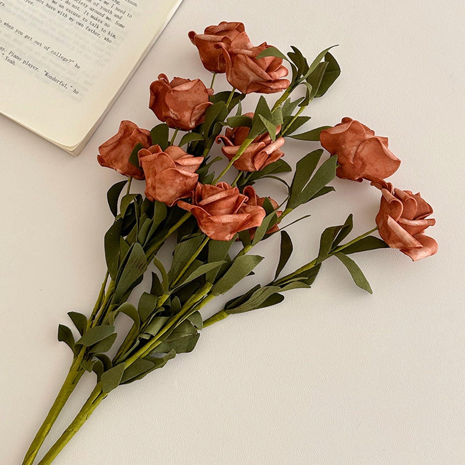 Ampiyan Vintage Foam Roses Bouquet, 5 Rolled Roses for Wedding Decor ...