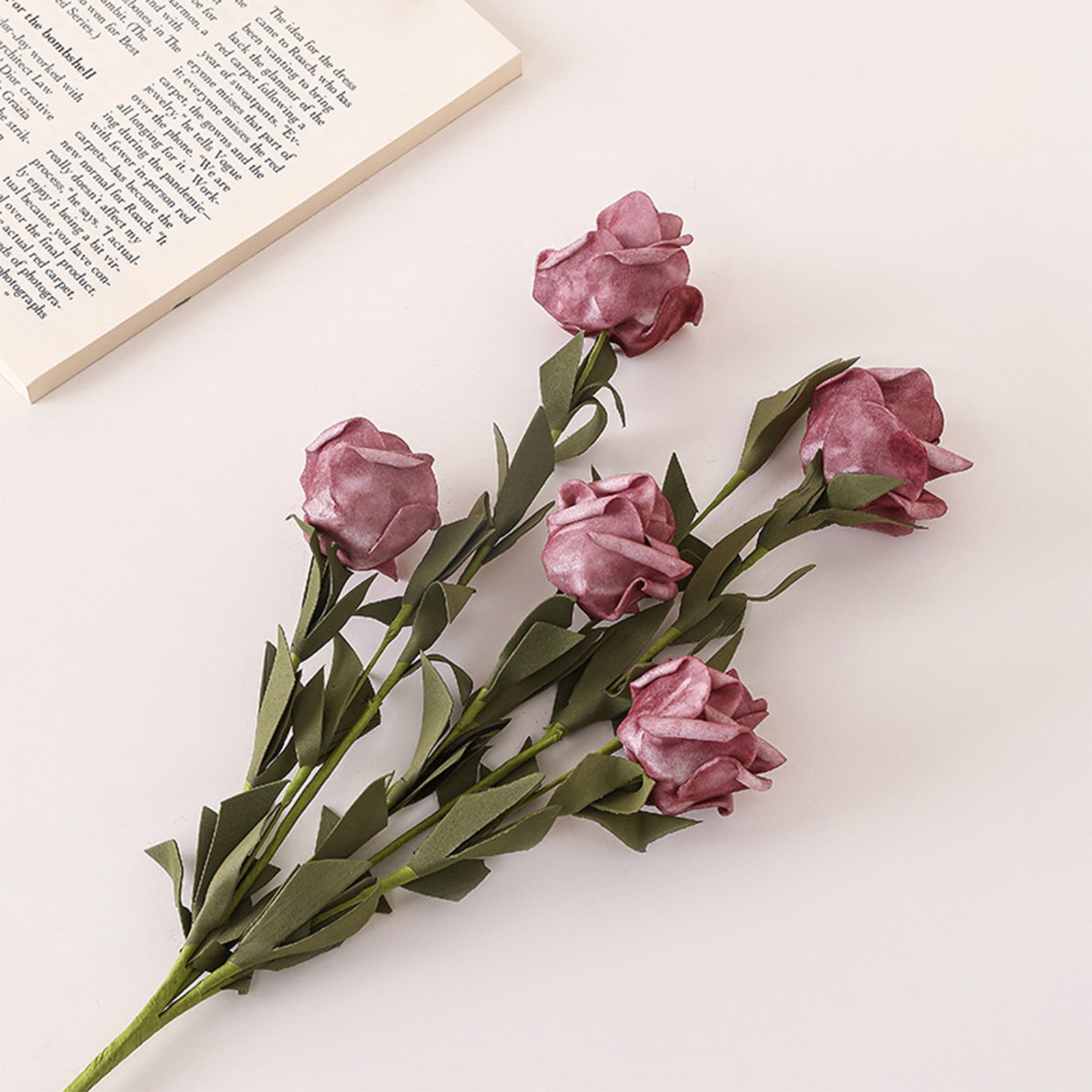 Ampiyan Vintage Foam Roses Bouquet, 5 Rolled Roses for Wedding Decor ...