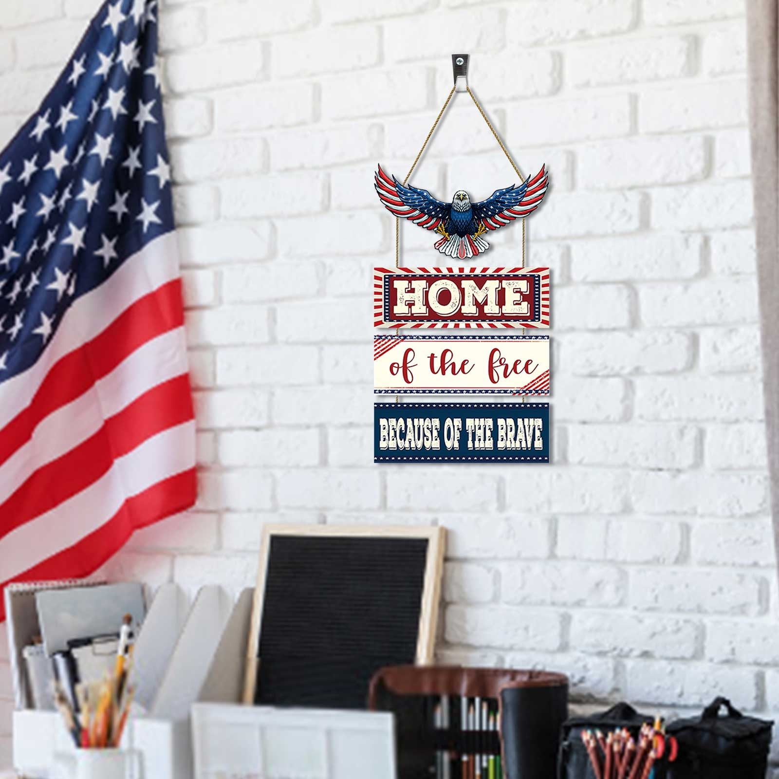 Ampiyan Vintage Wooden USA Patriotic Wall/Door Sign with Fabric Bow ...