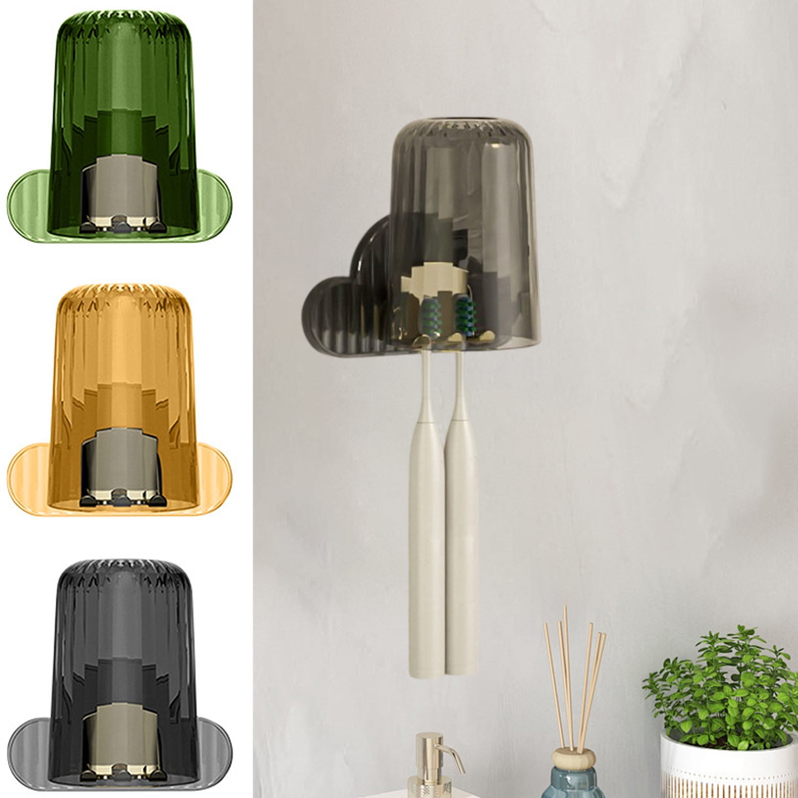 Ampiyan Wall Mounted Toothbrush Holder with Wash Cup, No Hole Bathroom ...