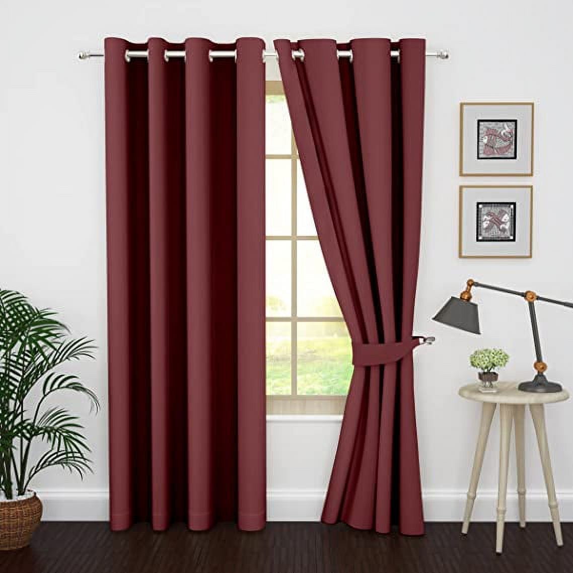 Ample Decor Blackout Curtain 46 x 95 inch Maroon Set of 2 Panels, Room ...