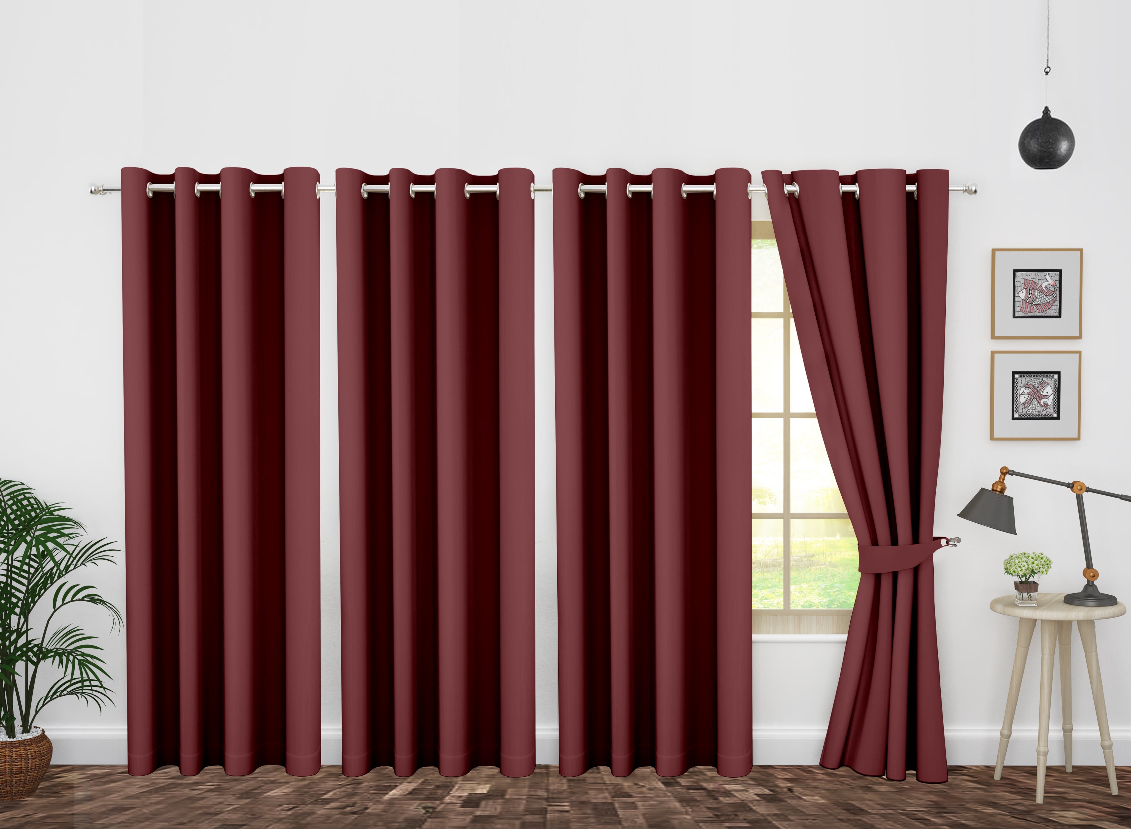 Ample Decor Blackout Curtain 46 x 95 inch Maroon Set of 4 Panels, Room ...