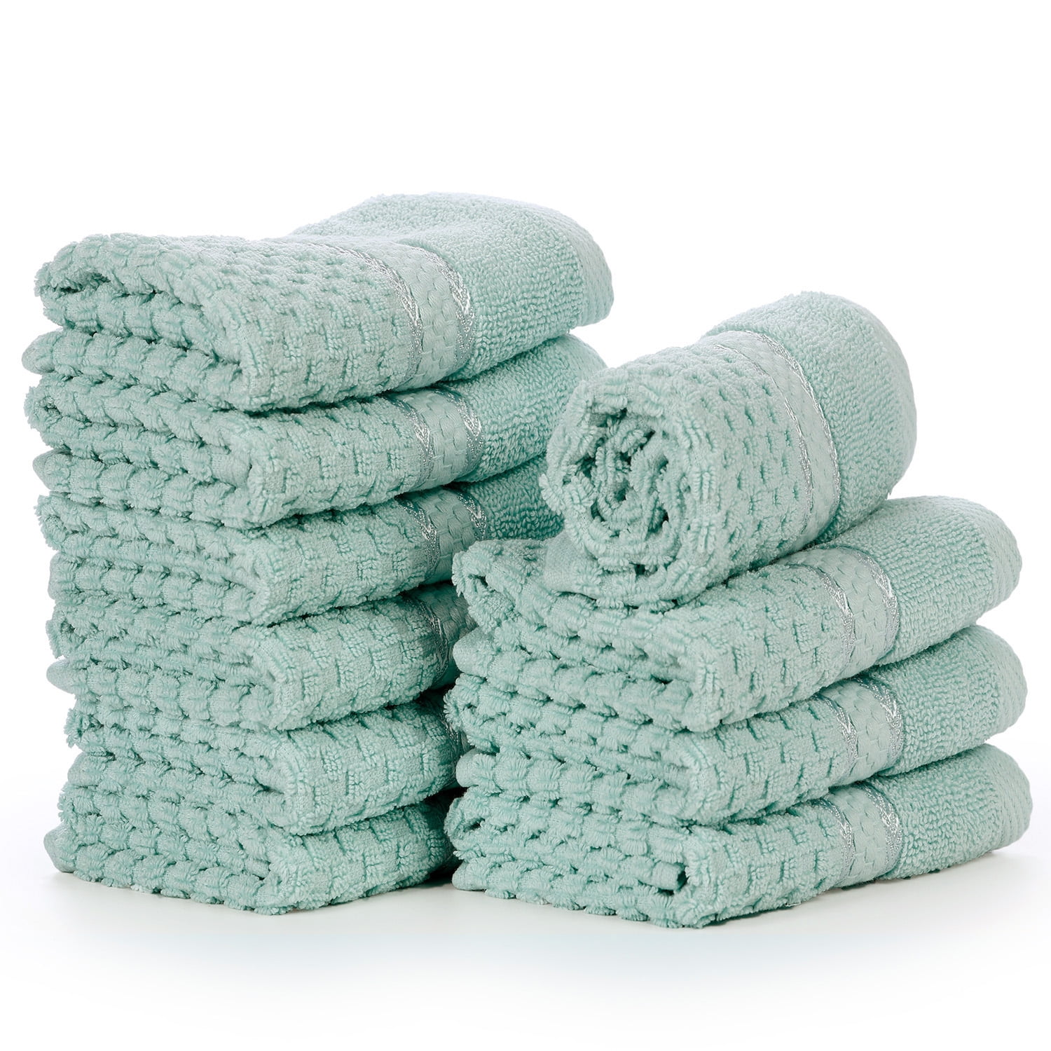 Ample Decor Mint Green Wash Cloth Set of 10 100% Cotton - Quick Dry ...