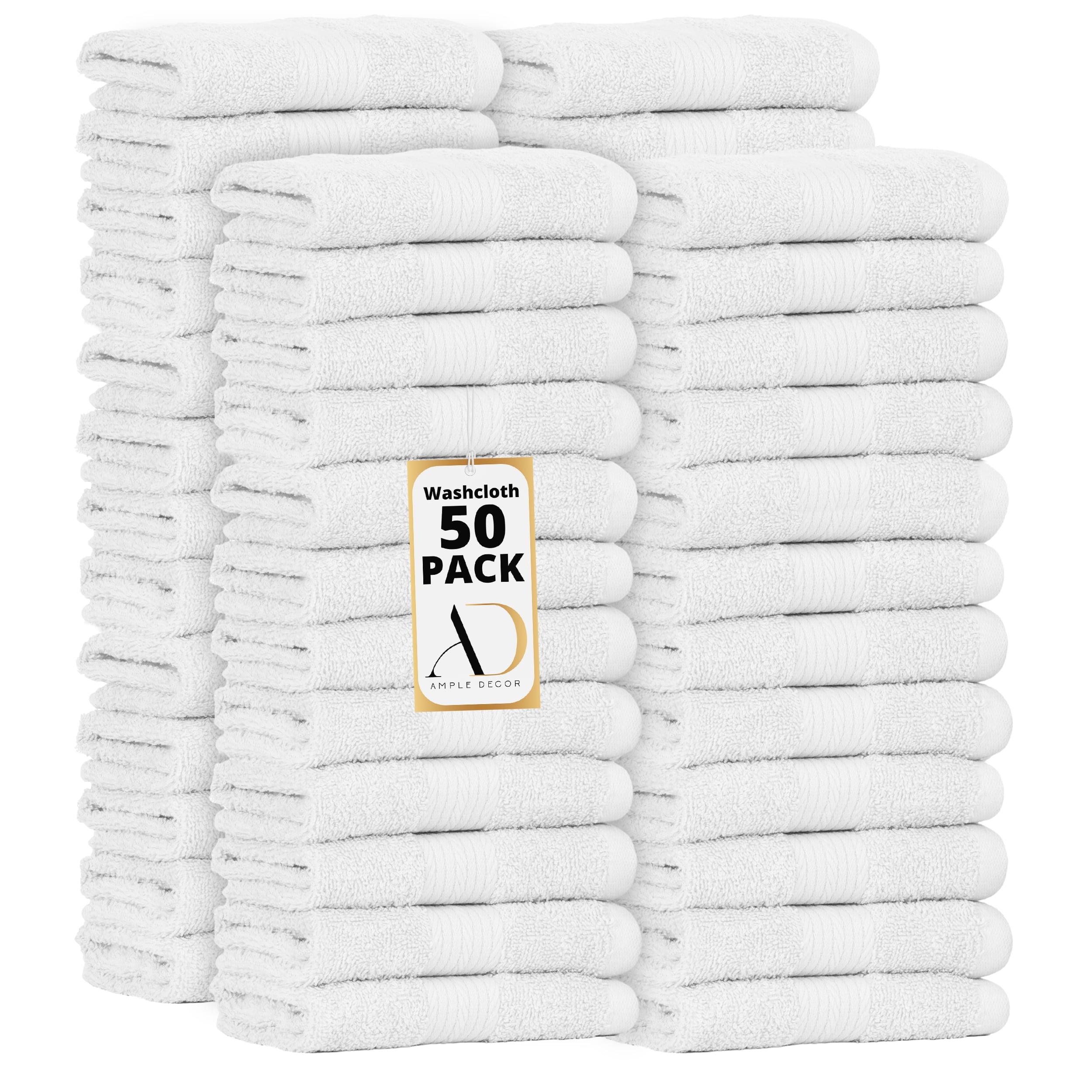 Ample Decor Washcloths 12 x 12 inch 50 Piece 600 GSM 100% Cotton ...