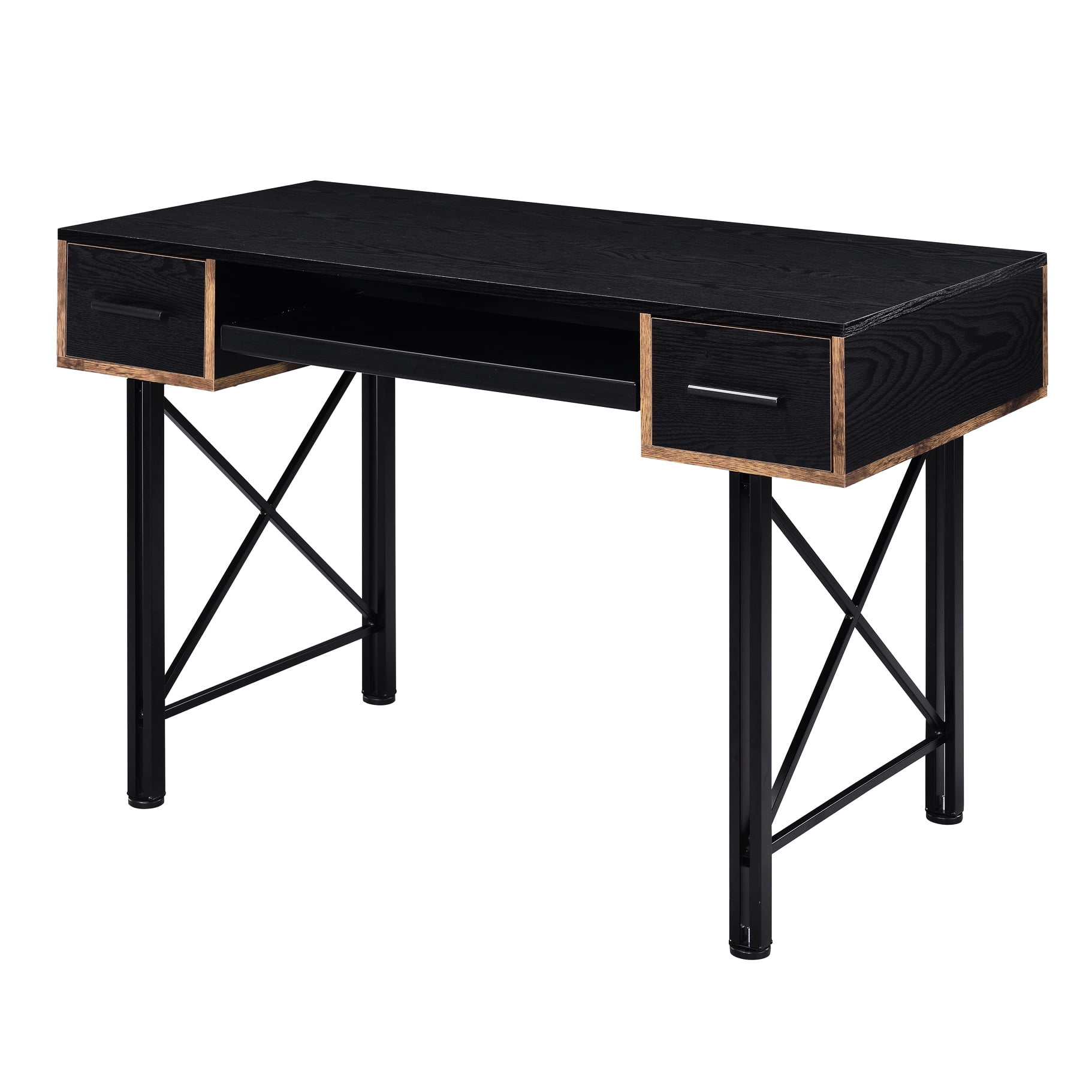 Ample Storage Black Computer Table - Keyboard Tray And Drawer System ...
