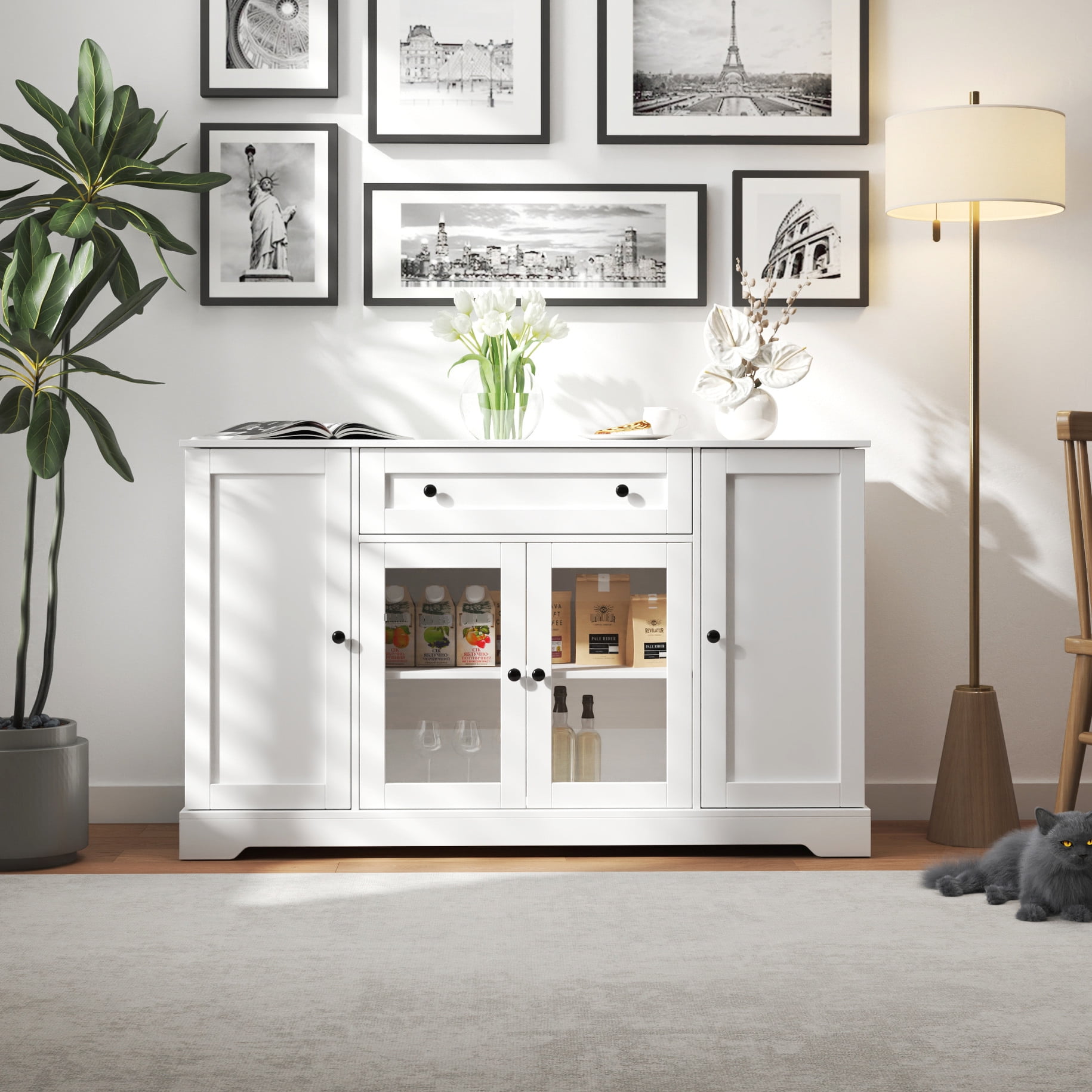 Ample Storage Cabinet In White - Modern Buffet For Kitchen & Living ...