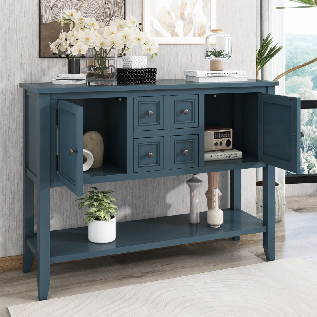 Ample Storage Vintage Console Table with Four Small Drawers and Bottom ...
