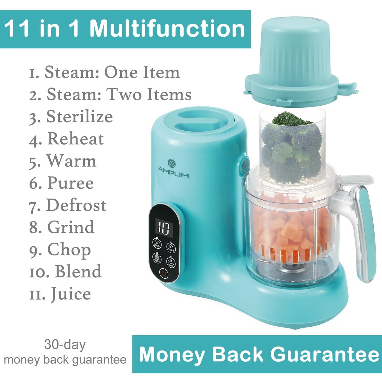 Amplim 11-in-1 Electric Baby Food Maker, Steam, Blend, Puree, Bottle ...