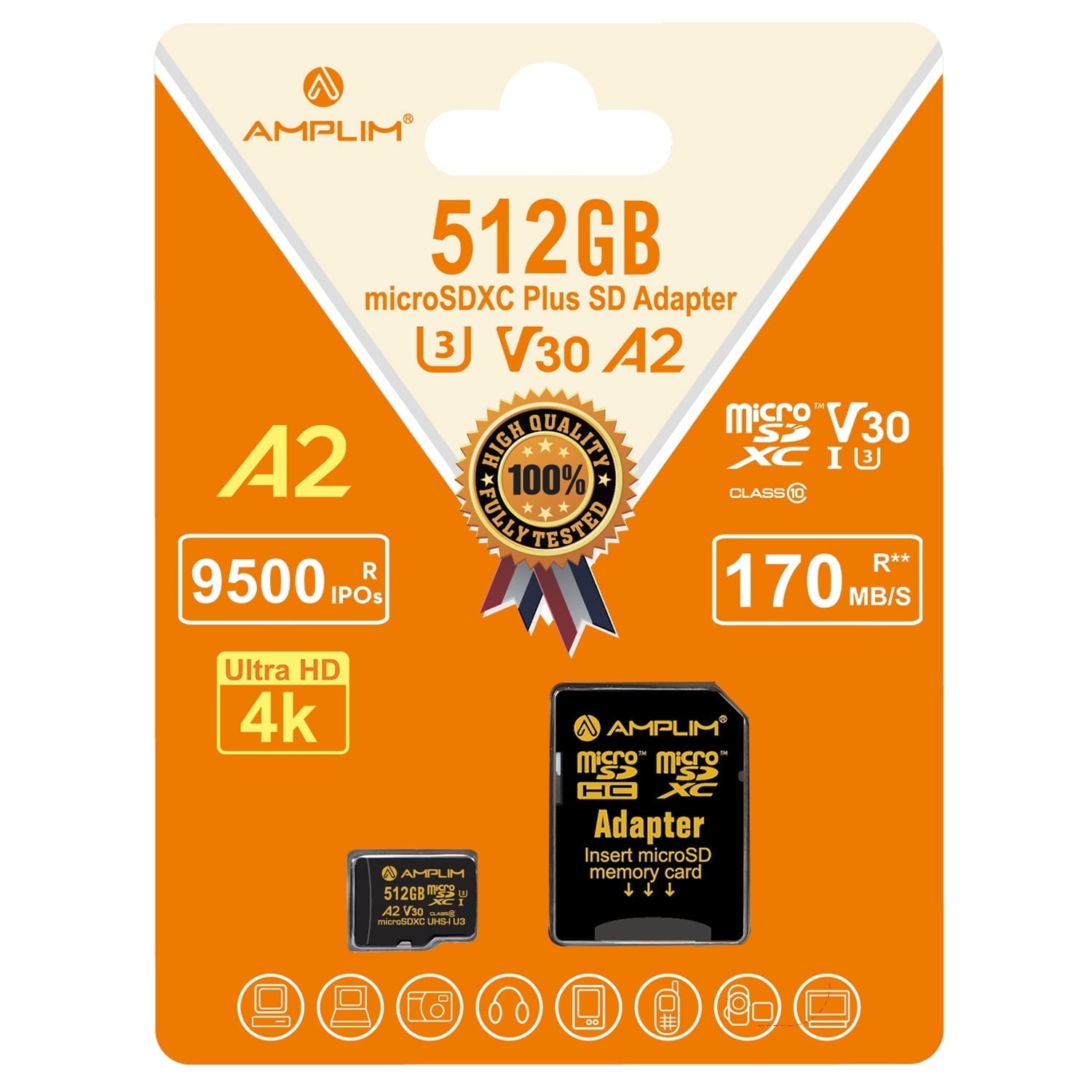 Amplim 512GB High Speed Micro SD Card with Adapter, A2 UHS-I U3 Class ...