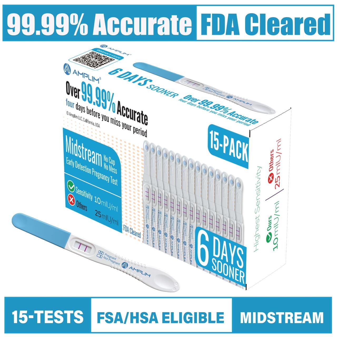 AMPLIM HCG Early Detection Pregnancy Test Stick – Extra Sensitive 10 ...