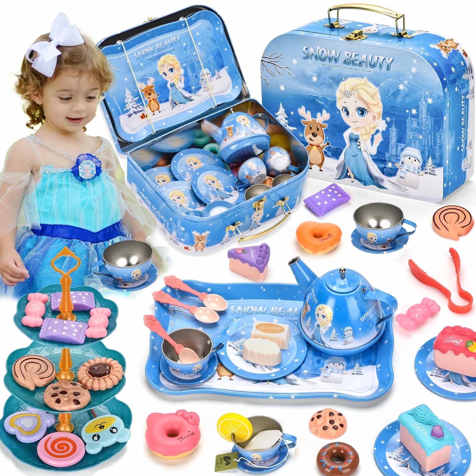 Amplov 52-Piece Frozen-Inspired Princess Tea Set for Toddlers, Toy ...