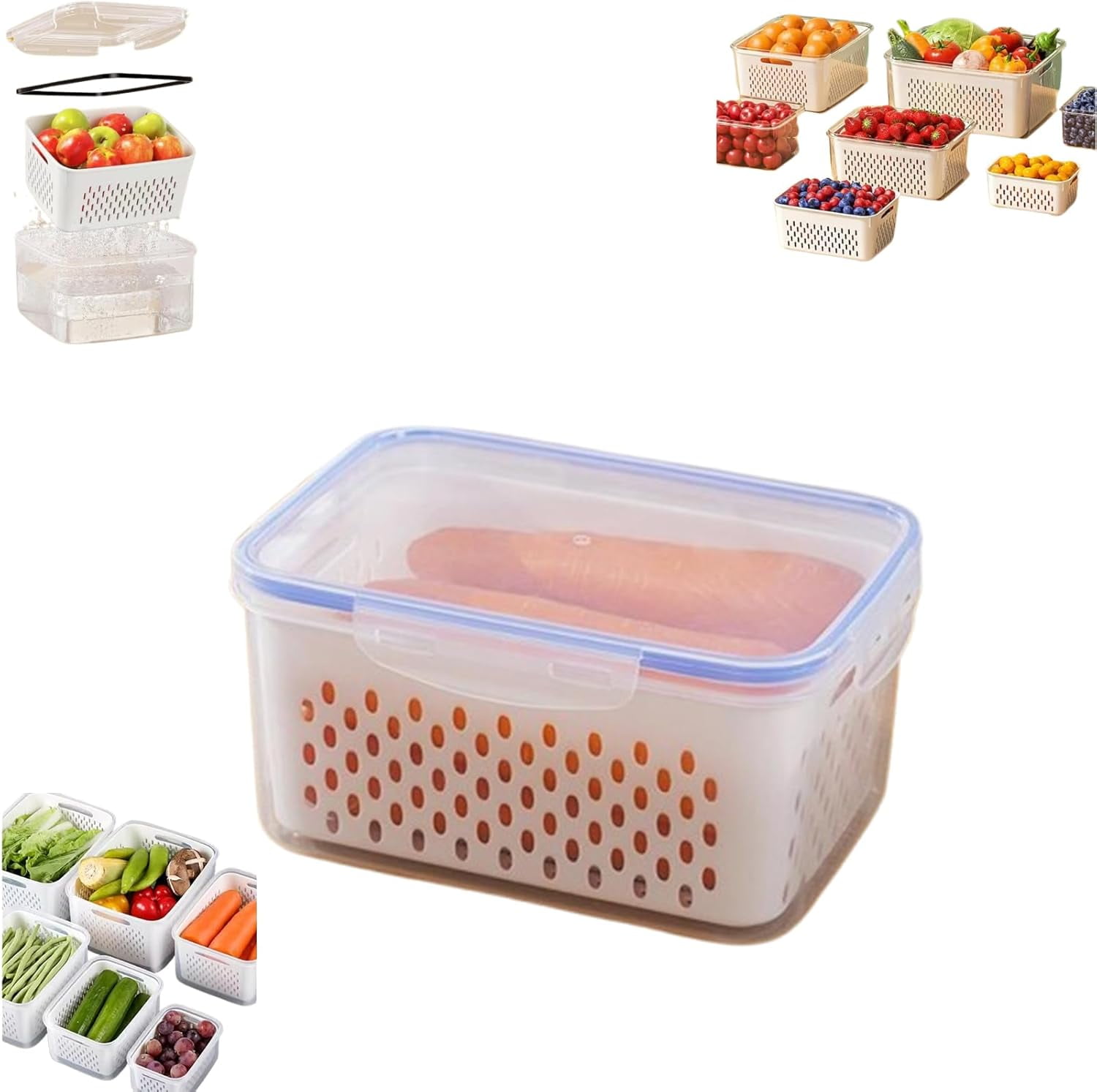 Ampltulastd Food Storage Box, Household Transparent Plastic Food Storage Box Including Drain ...