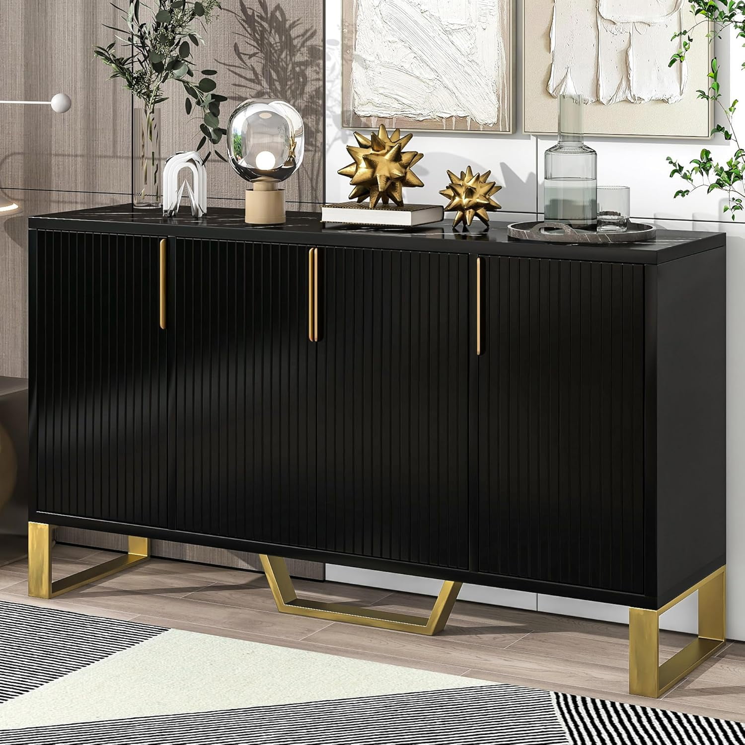 Amposei Modern Sideboard Cabinet 60-Inch Credenza Entryway Console ...