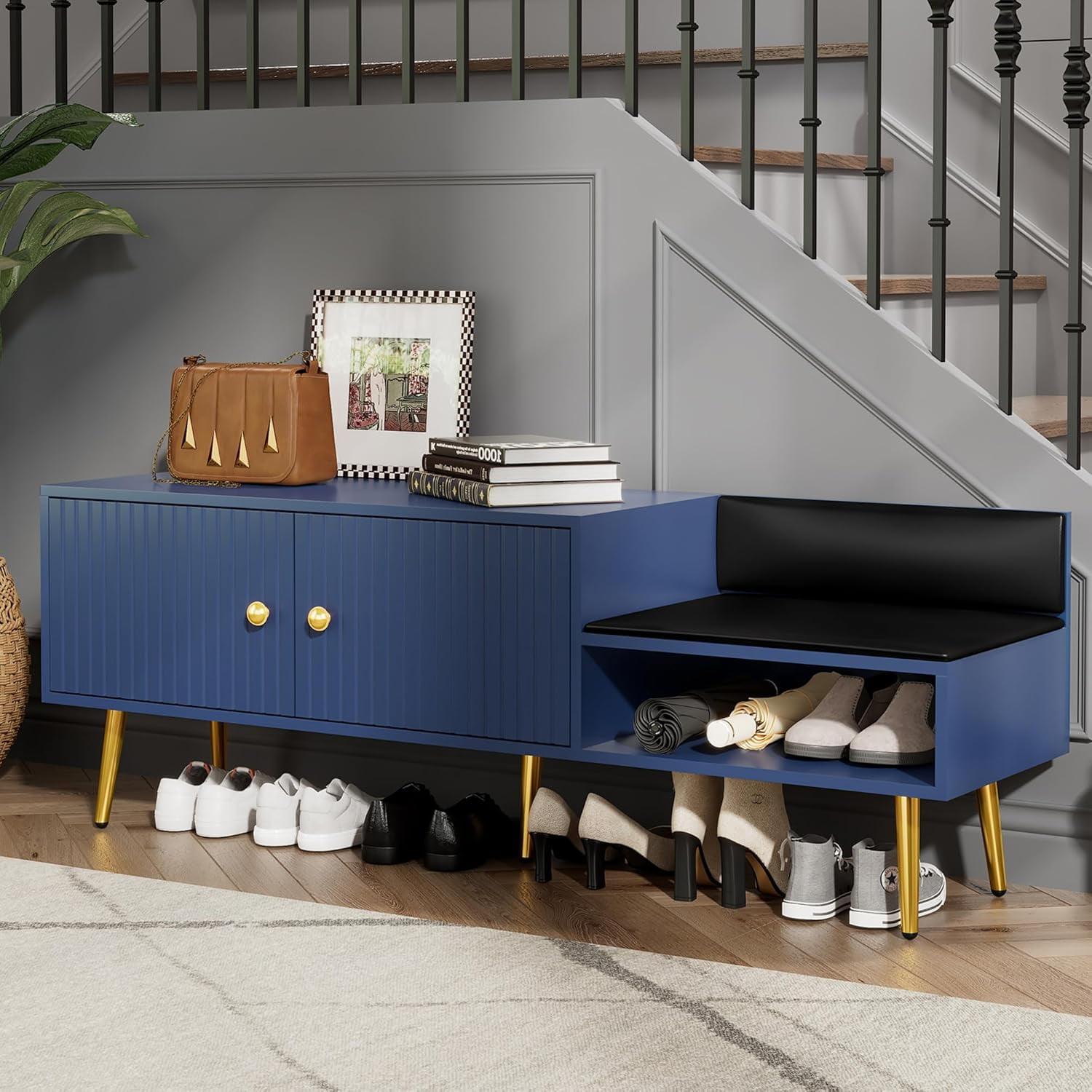 Amposei Modern Upholstered Shoe Storage 54.3-Inch Entryway Bed End with ...