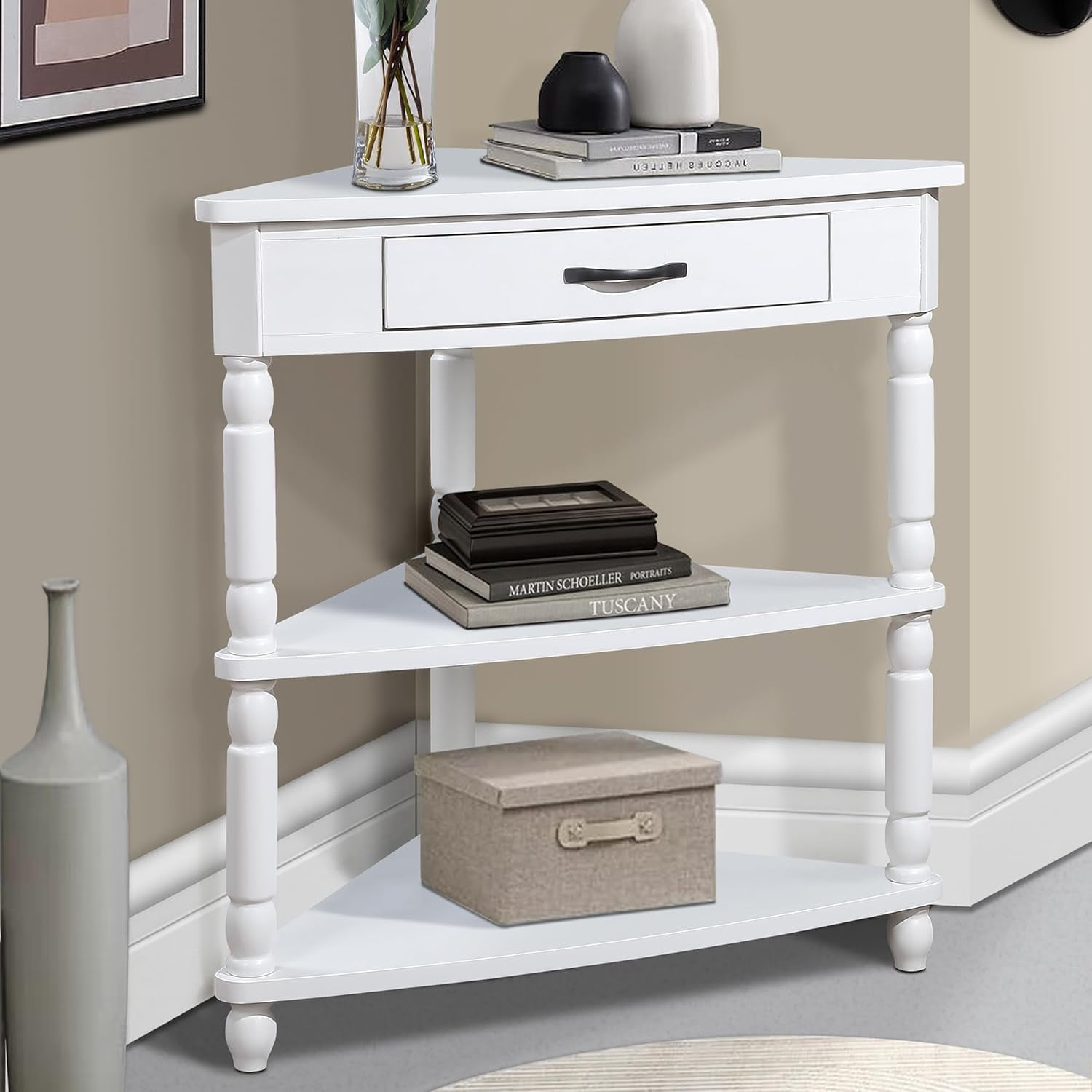 Amposei Small Corner Table for Small Spaces, 33.8-Inch Wood Triangle ...