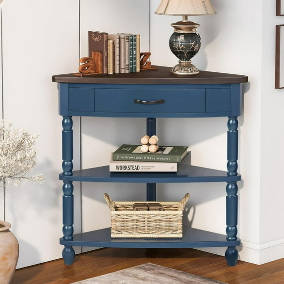 Amposei Small Corner Table for Small Spaces, 33.8-Inch Wood Triangle ...