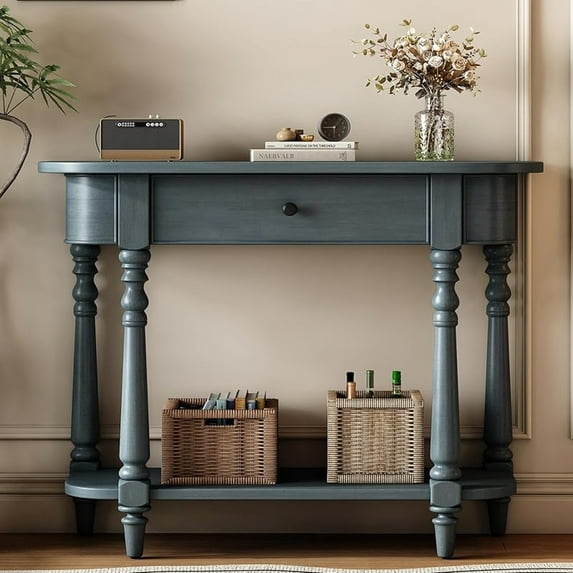 Amposei Small Curved Console Table 36-Inch Retro Farmhouse Wood Entry ...