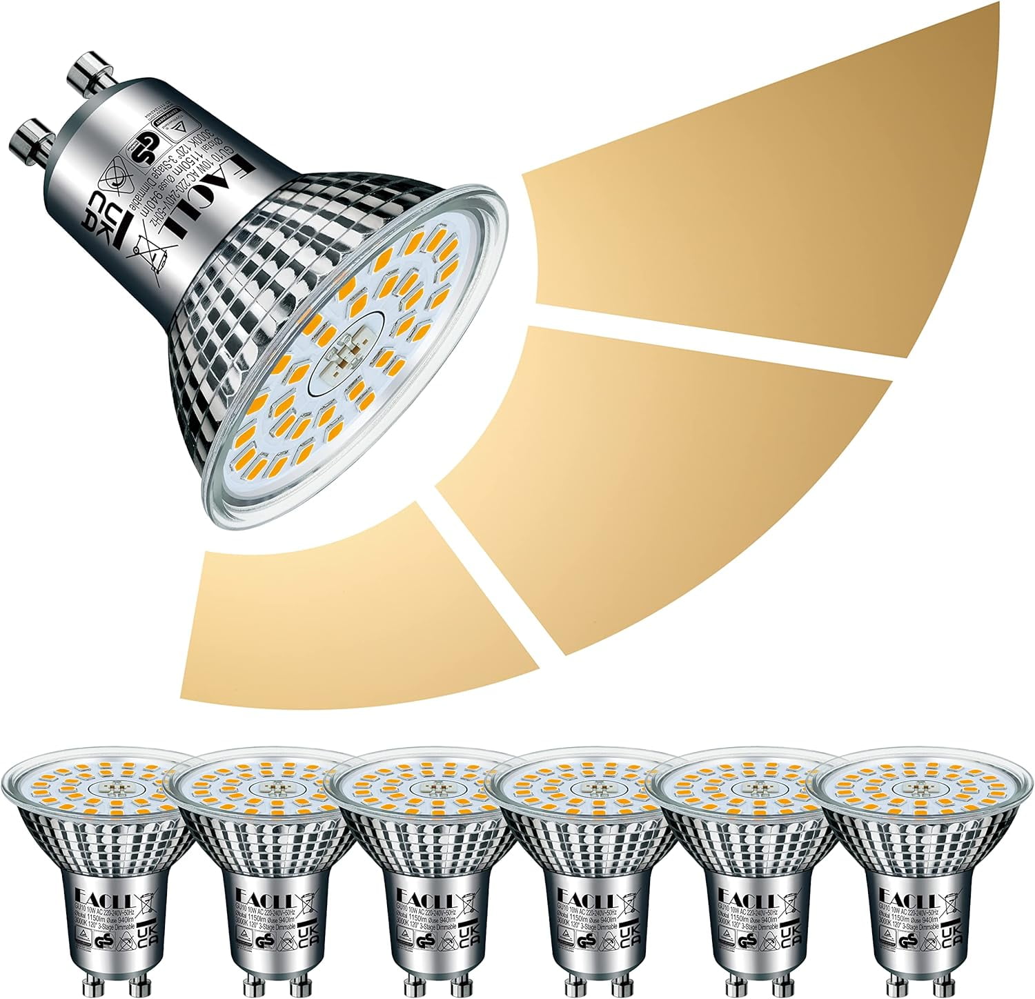 Ampoules Gu10 Led 10w Dimmable 3 Étapes Avec La Fonction Mémoire Lot De