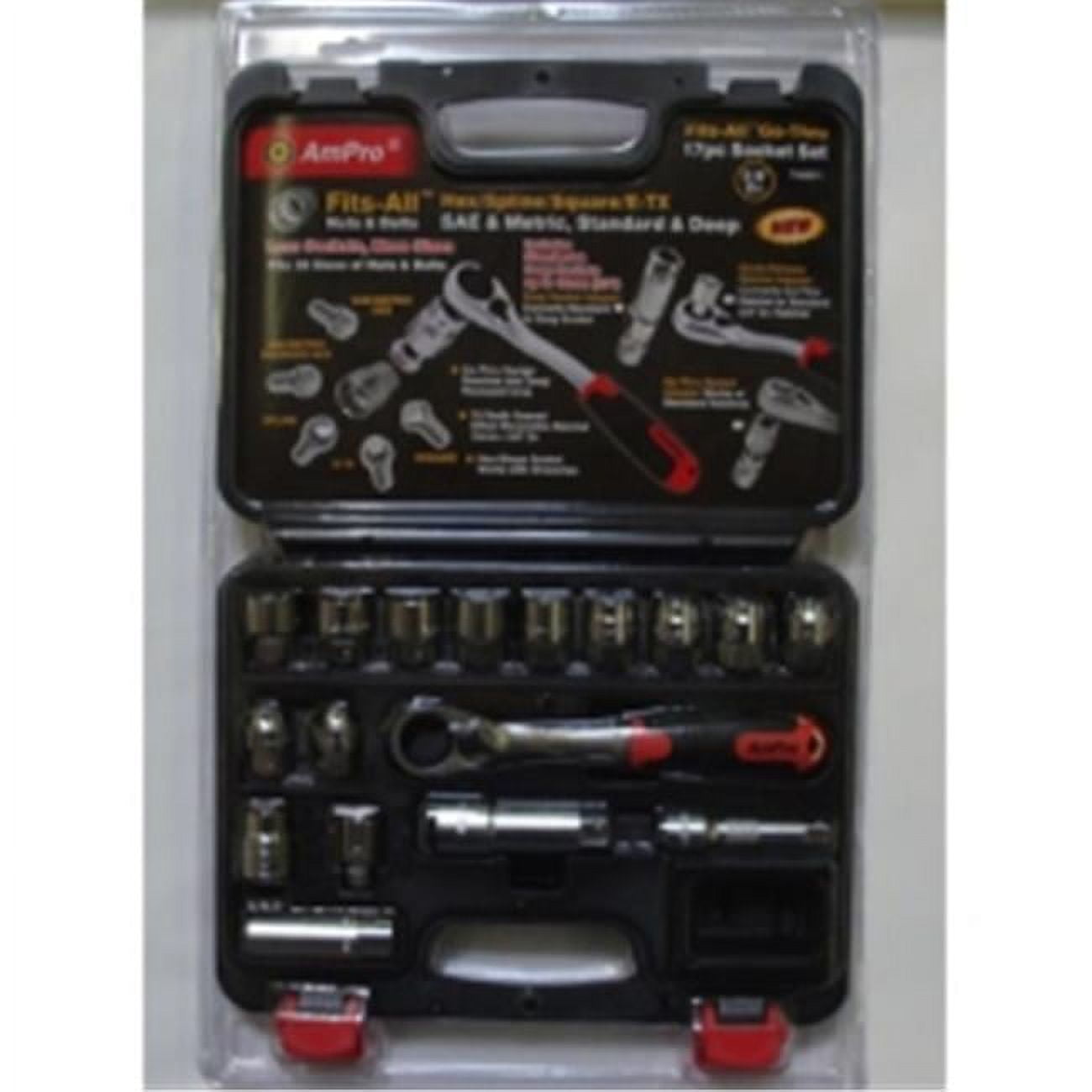 Ampro Tools T45971 17 Piece 0.37 in. Drive Go-Thru Fits All Socket Set ...