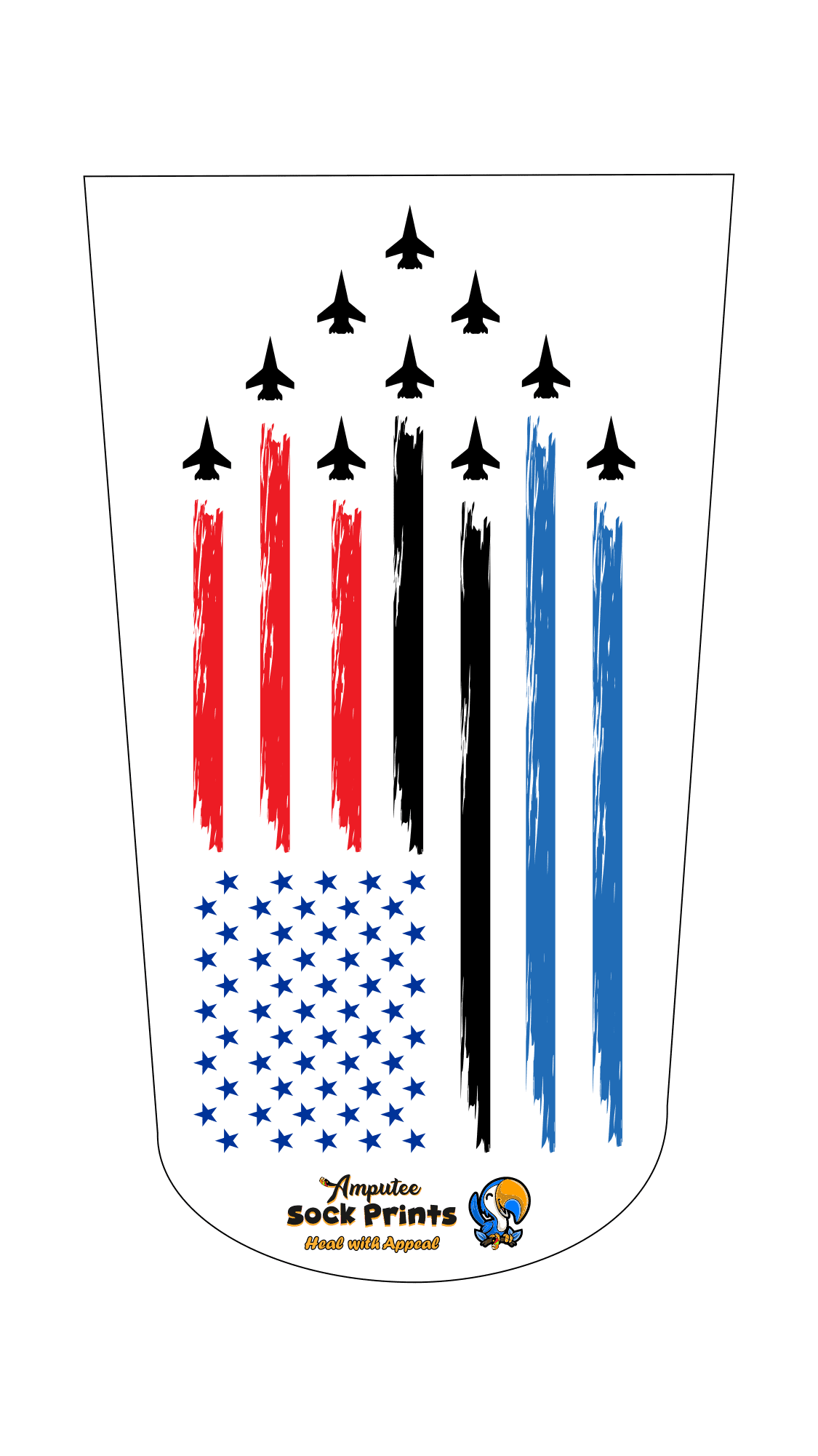 Amputee Sock "American Flag Fighter Jets V1", 3PLY Residual Wound, Over ...