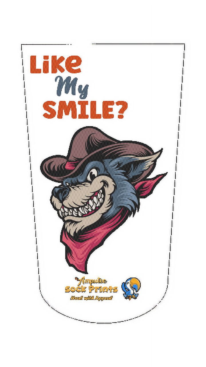 Amputee Sock "Wolf Mascot Teethy Grin V1", 3PLY Residual Wound, Over ...