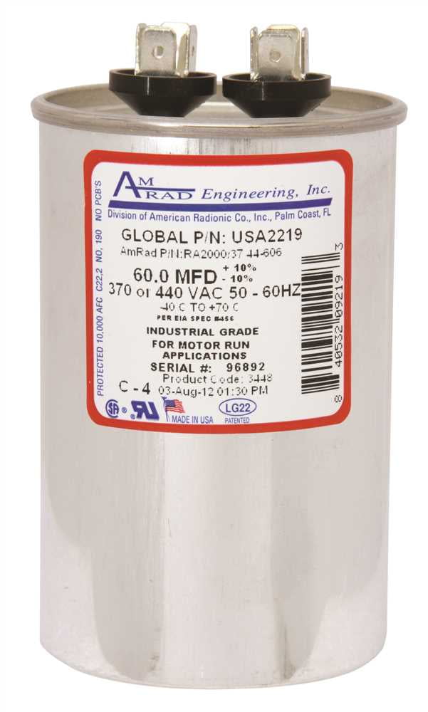 Amrad Engineering 132334 Round USA-Made Motor Run Capacitor, 60 MFD ...