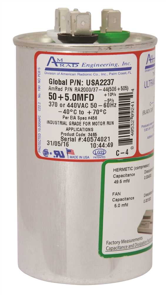 Amrad Engineering 132342 Round USA-Made Motor Run Capacitor, 50-5 MFD ...