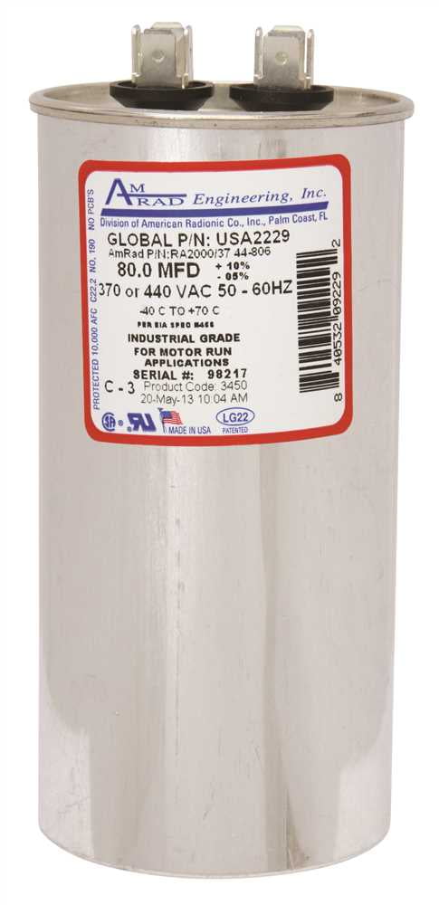 Amrad Engineering Round Usa-Made Motor Run Capacitor, 80 Mfd, 370/440 ...