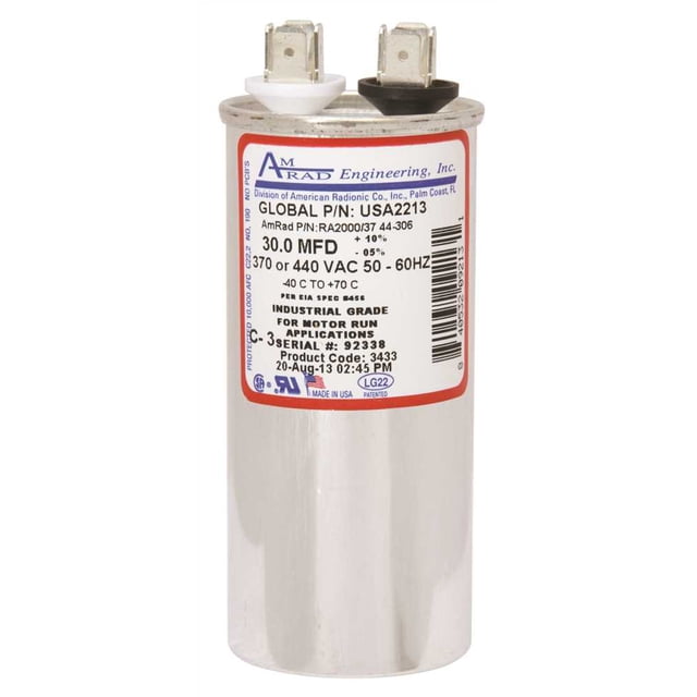 Amrad Engineering USA2213 ROUND USA-MADE MOTOR RUN CAPACITOR, 30 MFD ...