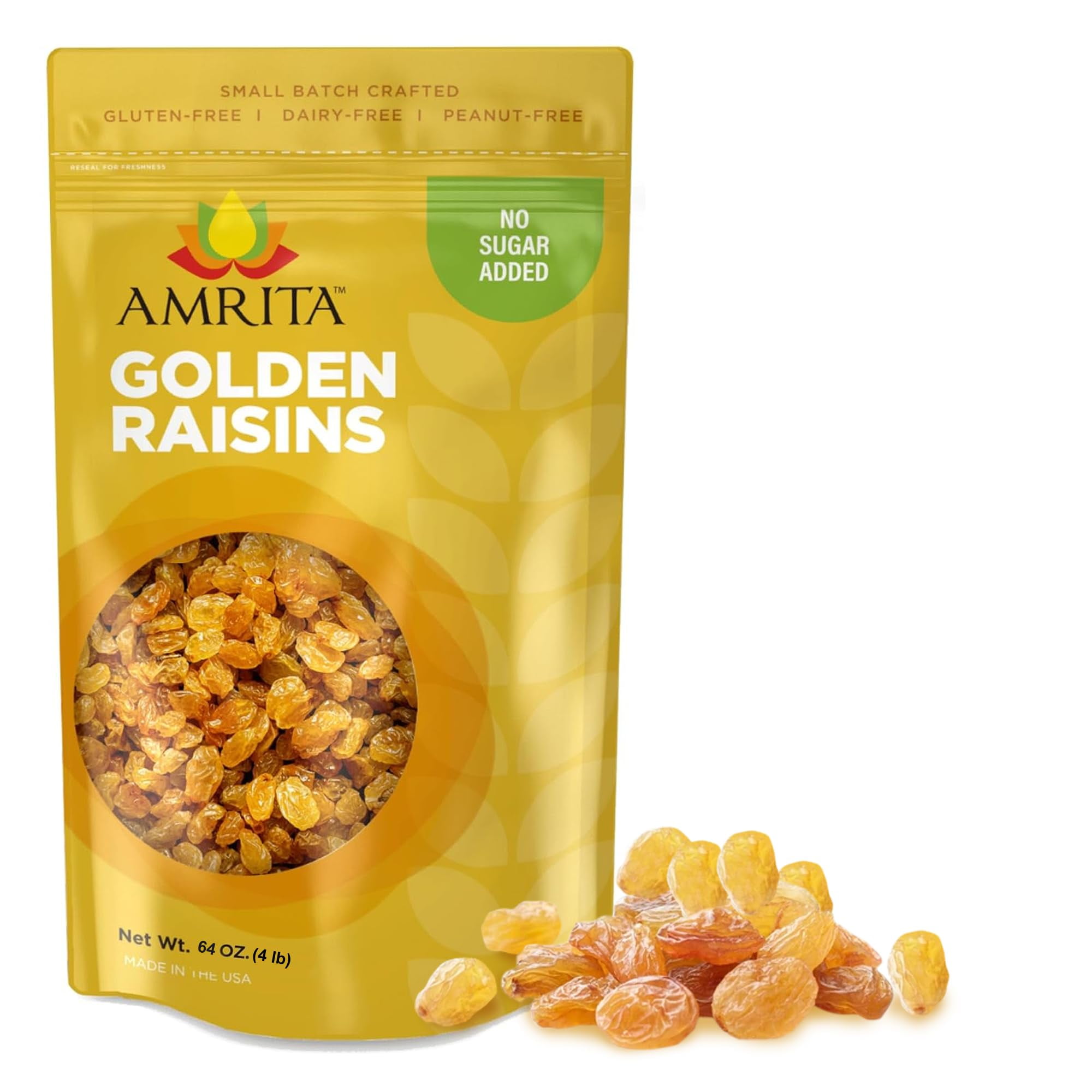 Amrita Golden Raisins FEV6 4 lb | No Added Sugar, Naturally Sweet ...