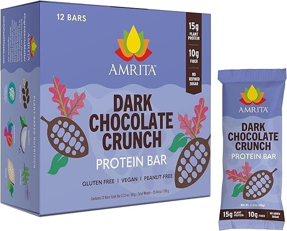 Amrita Plant Protein Bars Dark Chocolate Crunch - 12 Bars - Walmart.com