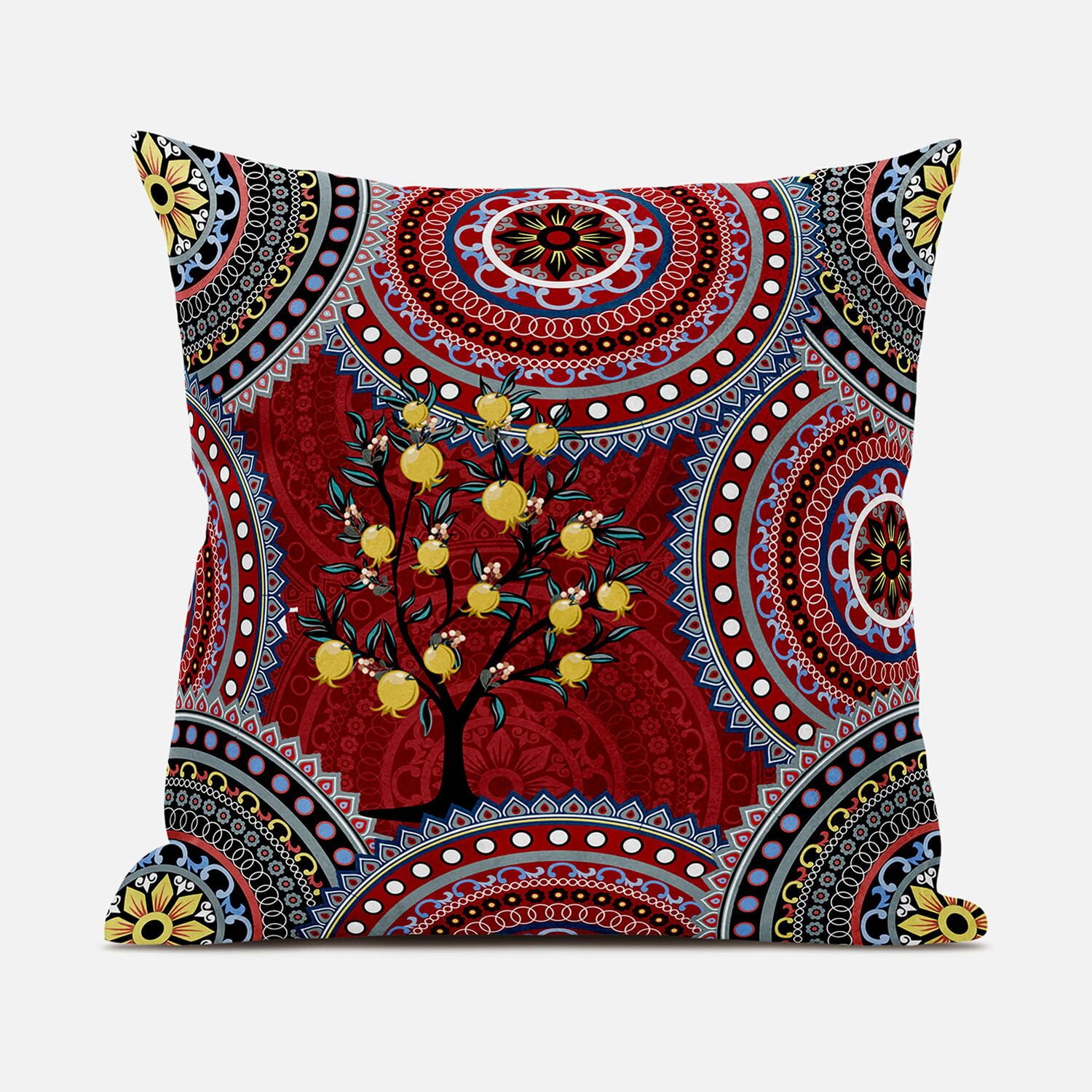 Amrita Sen Boho Mandala Plant Throw Pillow with Removable Cover in Red ...