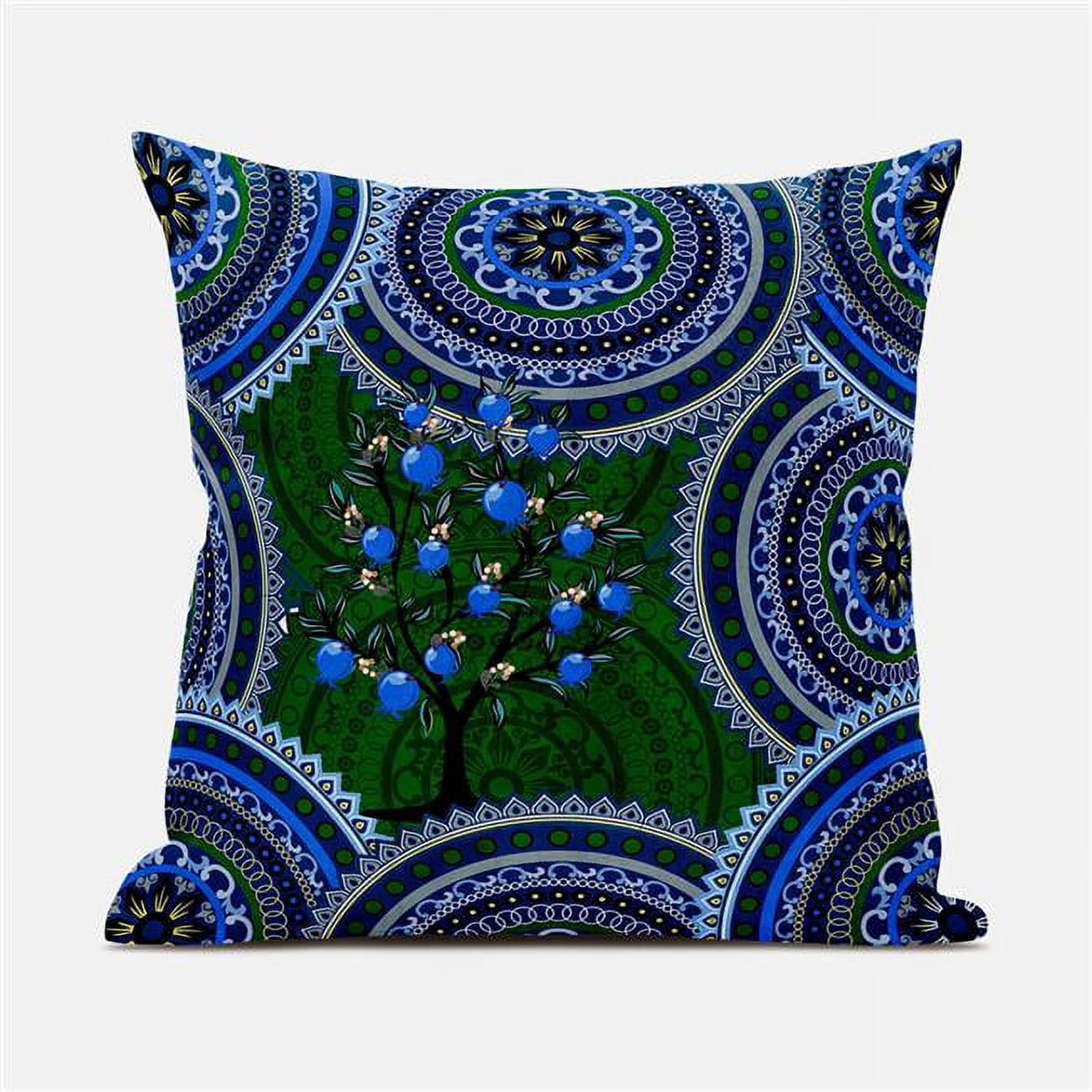 Amrita Sen Boho Mandala Plant Throw Pillow in Indigo Geen Yellow 18x18 ...
