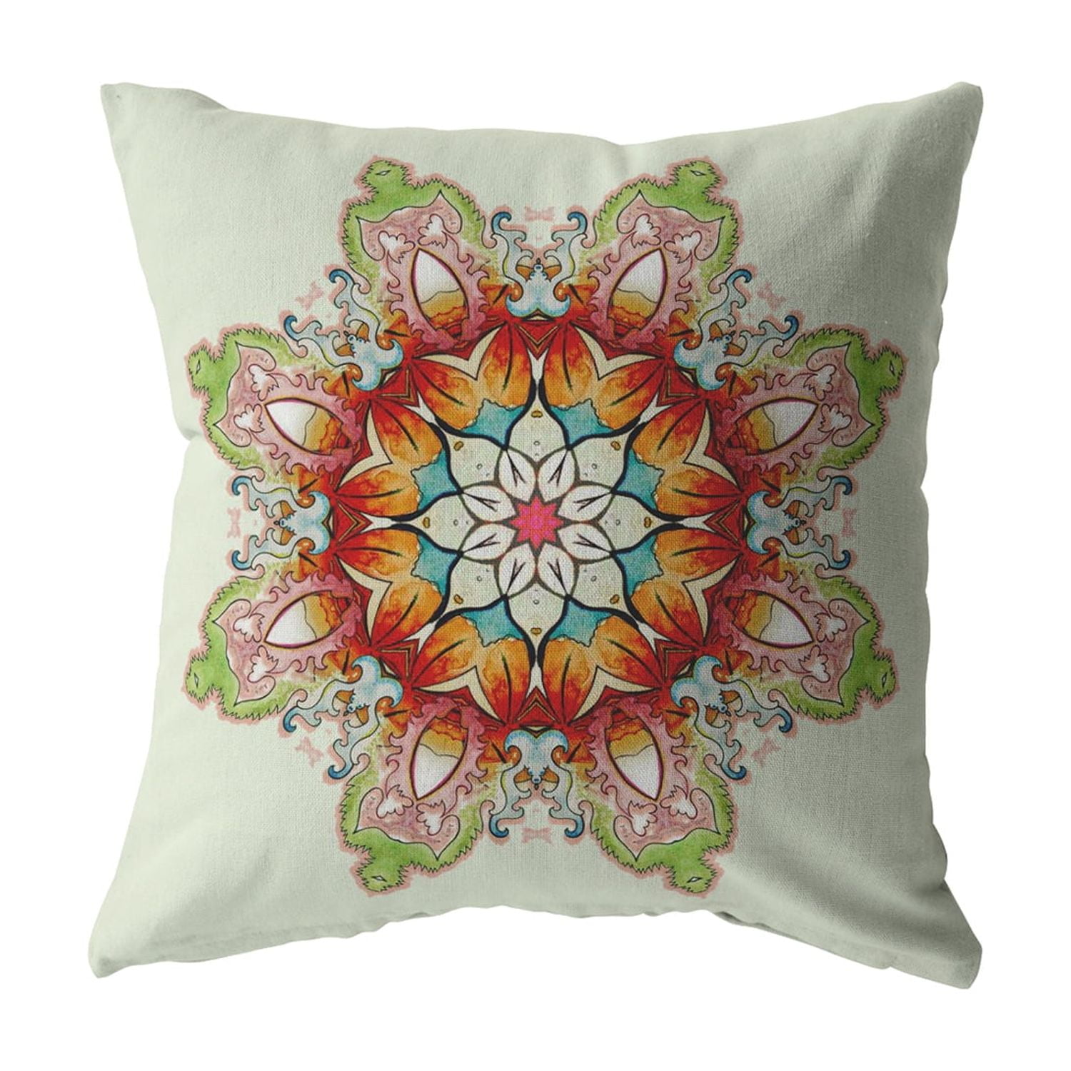 Cosmic Mandala Suede Blown and Closed Pillow Orange and Green 20"x20 ...