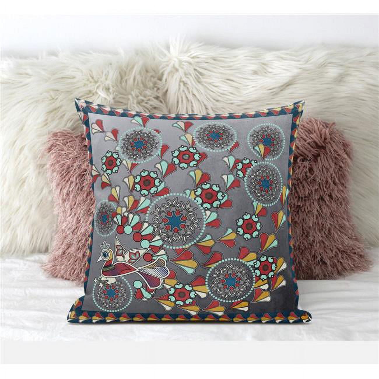 Amrita Sen Designs 16 x 16 in. Glory of Flowers Peacock Suede Blown ...