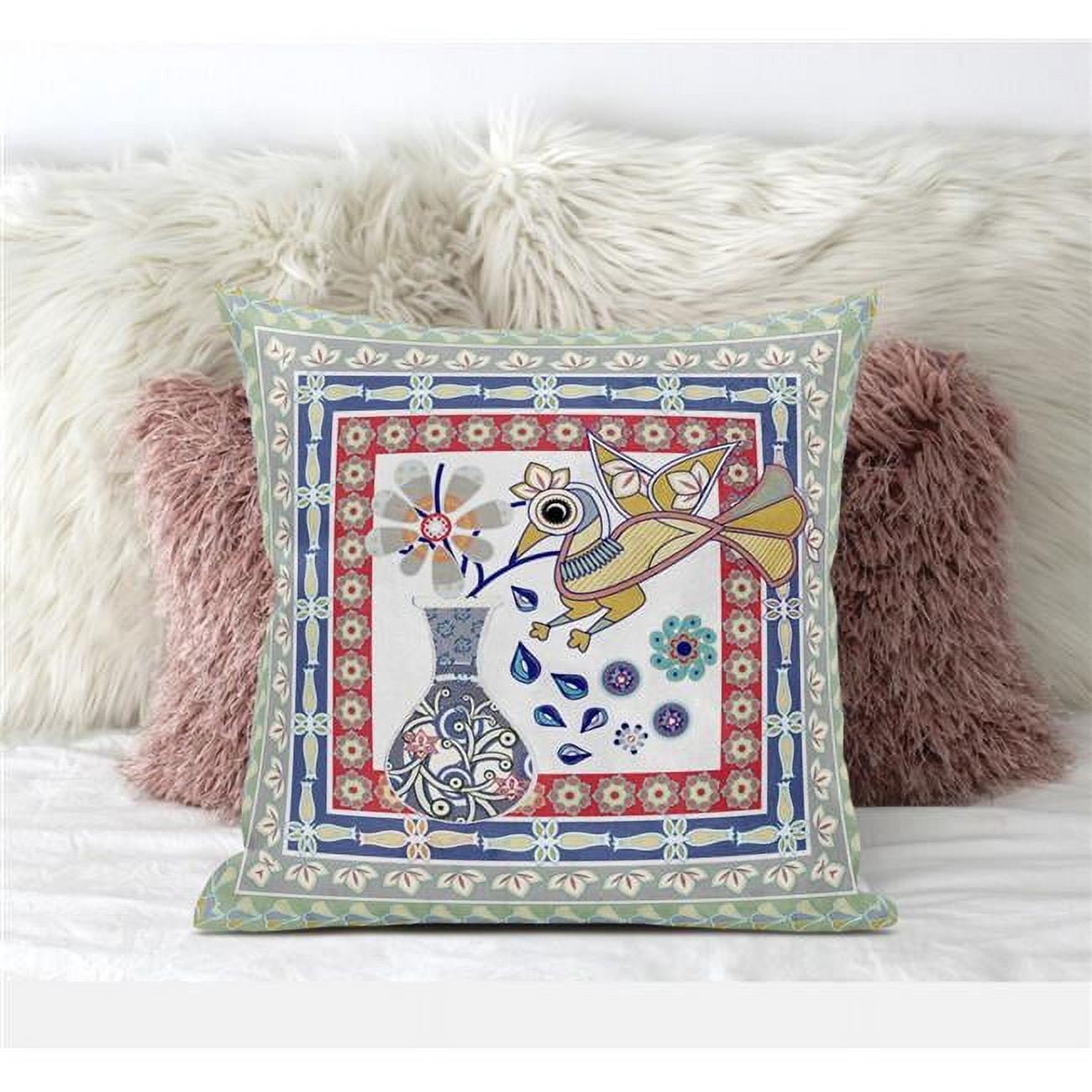 Amrita Sen Designs 16 x 16 in. Love Your Vase Peacock Suede Blown ...