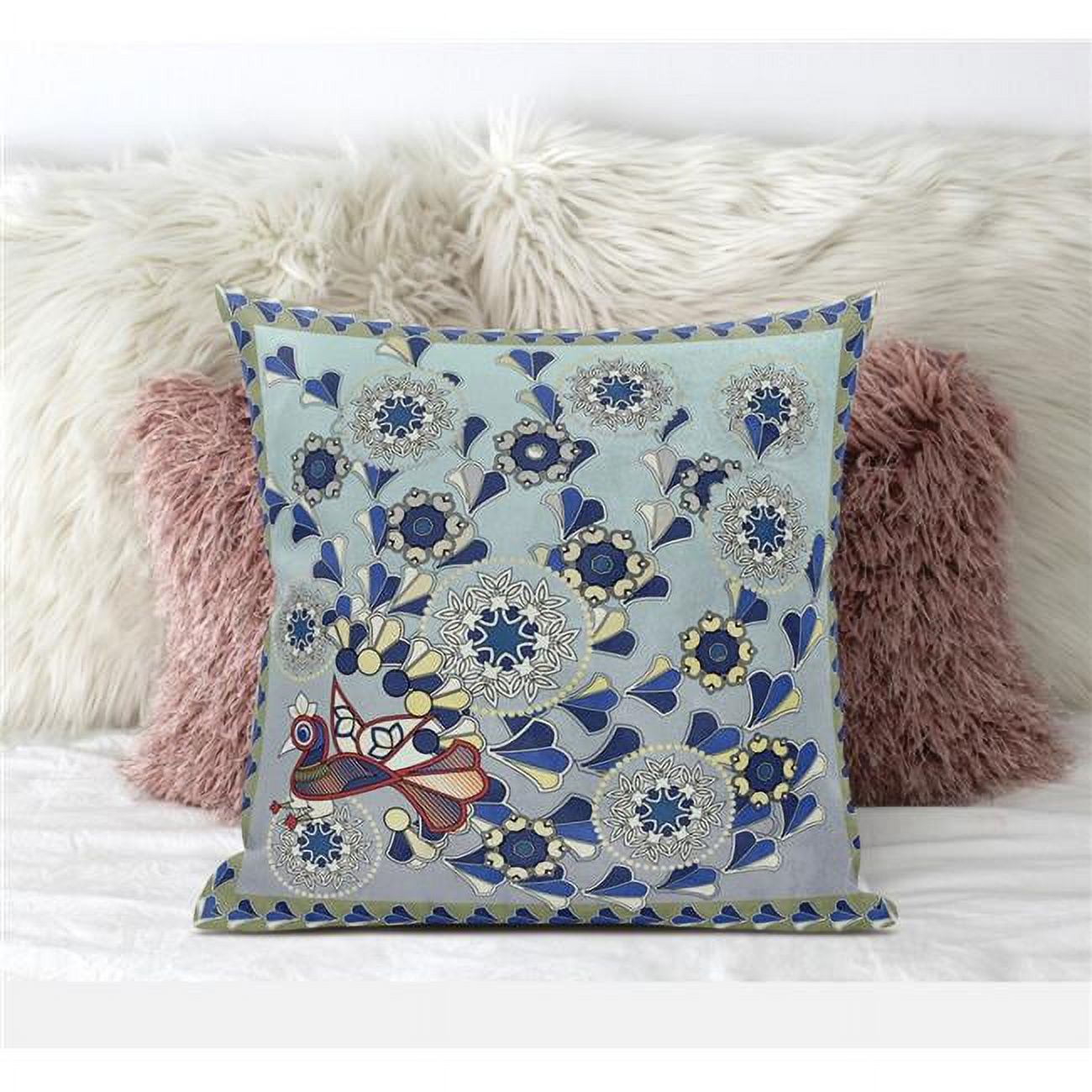 Amrita Sen Designs 18 x 18 in. Glory of Flowers Peacock Suede Blown ...