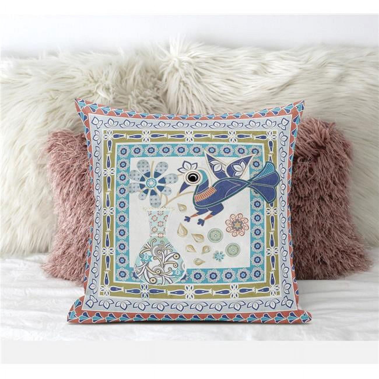 Amrita Sen Designs 18 x 18 in. Love Your Vase Peacock Suede Blown ...