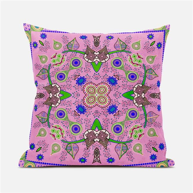 Paisley Leaf Geo Duo Indoor/Outdoor Pillow with Removable Cover in Pink ...