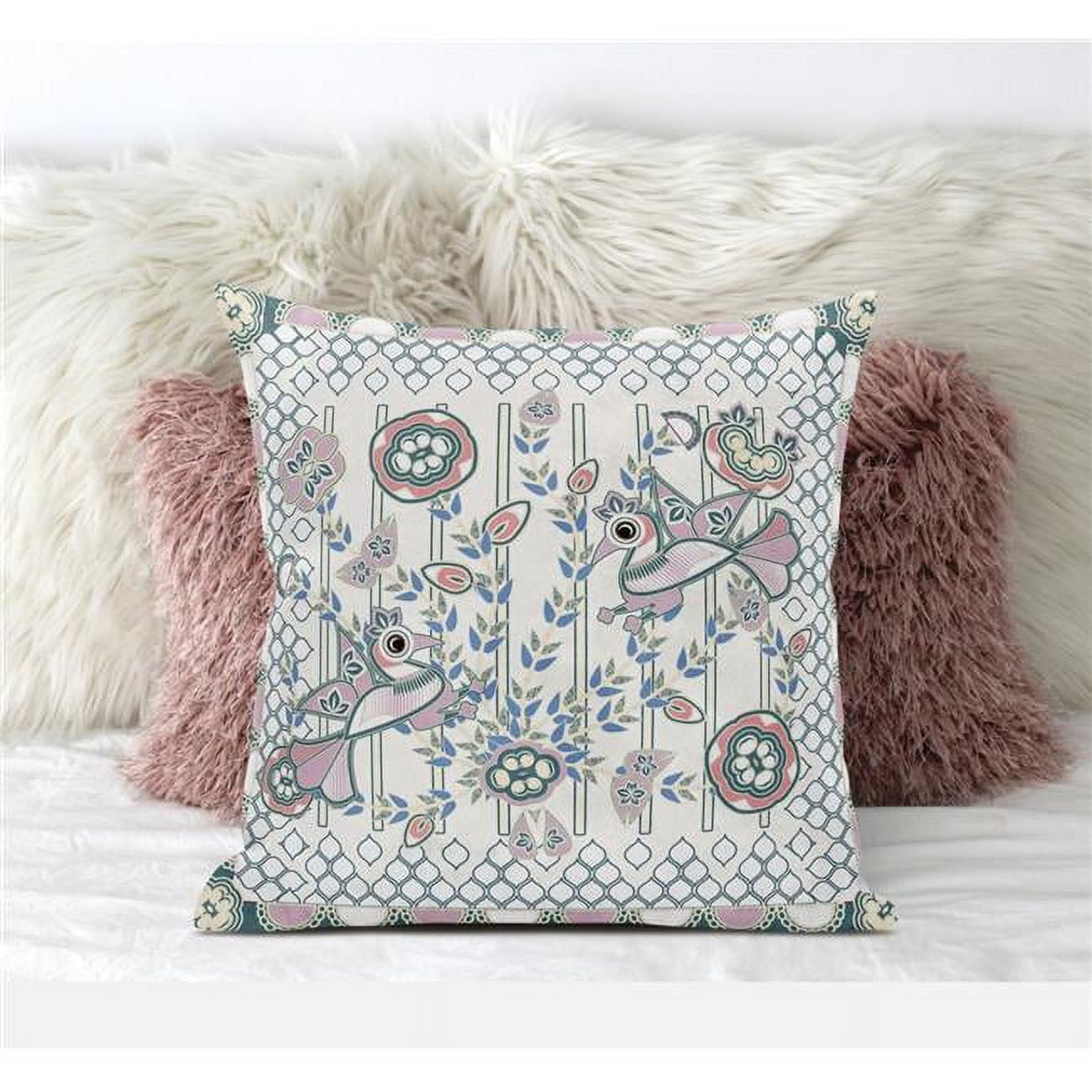 Amrita Sen Designs 20 x 20 in. Pond Peacock Suede Blown & Closed Pillow ...