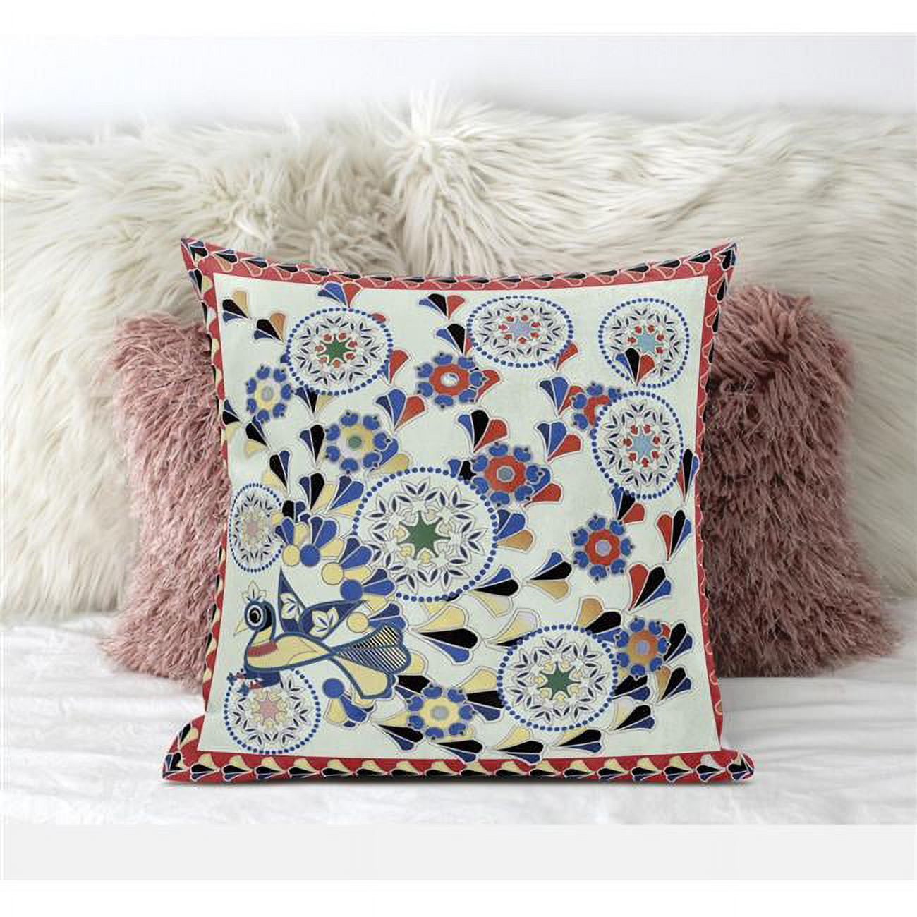 Amrita Sen Designs 20 x 20 in. Glory of Flowers Peacock Suede Blown ...