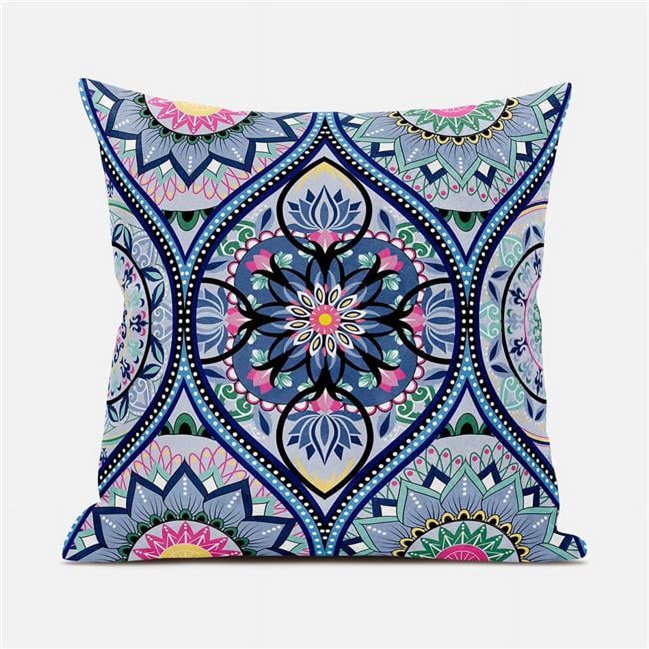 Bohemian Mandala Vector Indoor/Outdoor Pillow in Gray Blue Green Pink ...